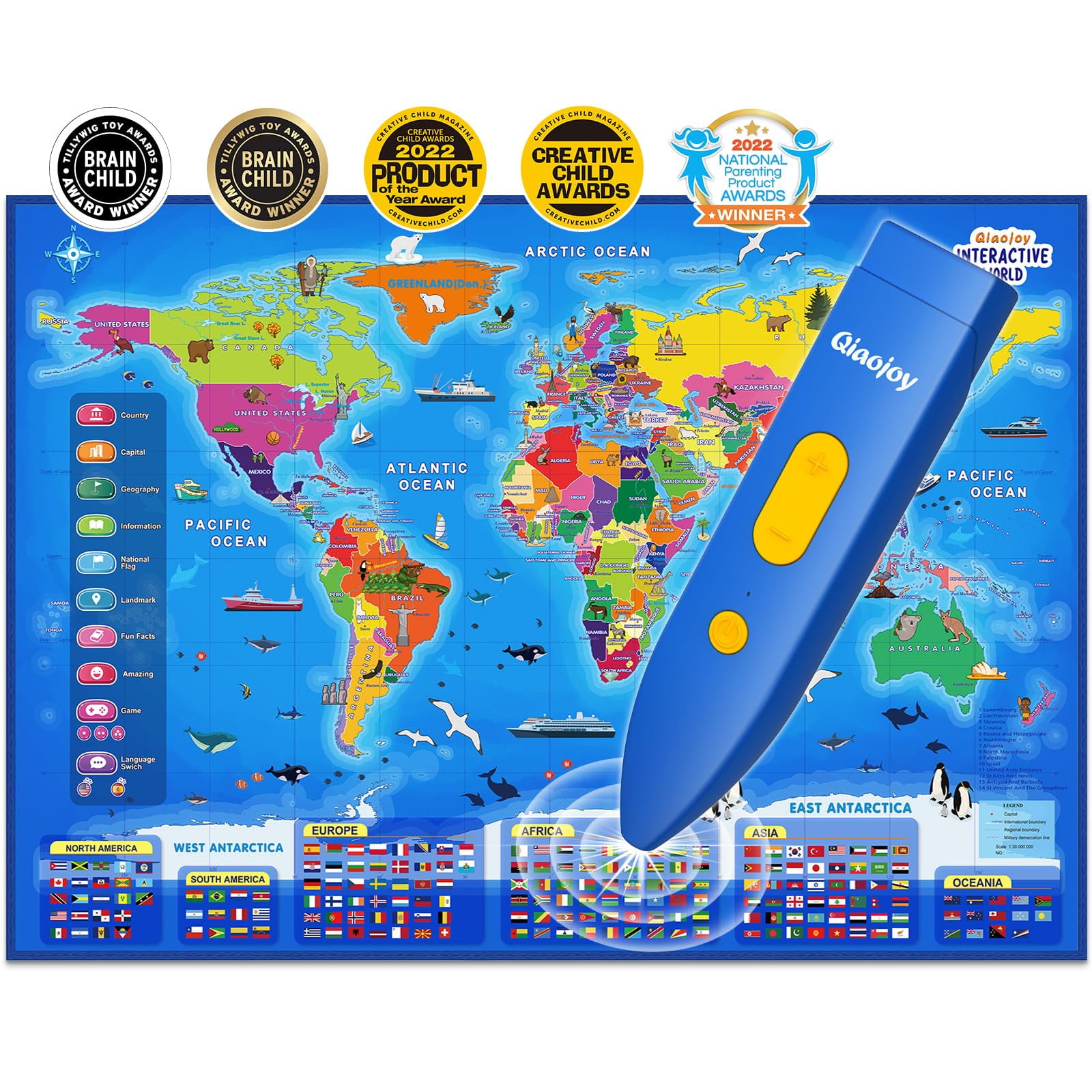 Qiaojoy Bilingual Interactive World DHF10 Map for Kids Learning Toys ...
