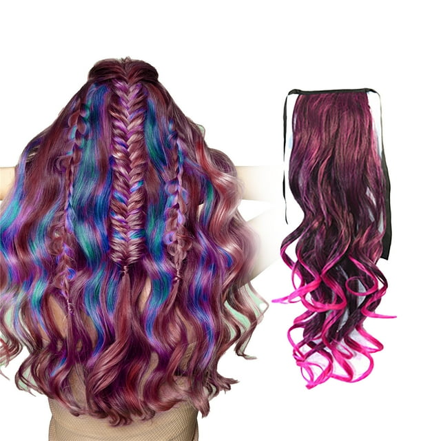 Qicasul With Color Gradient Wig Long Ponytail Colors For Women 12 Fiber ...