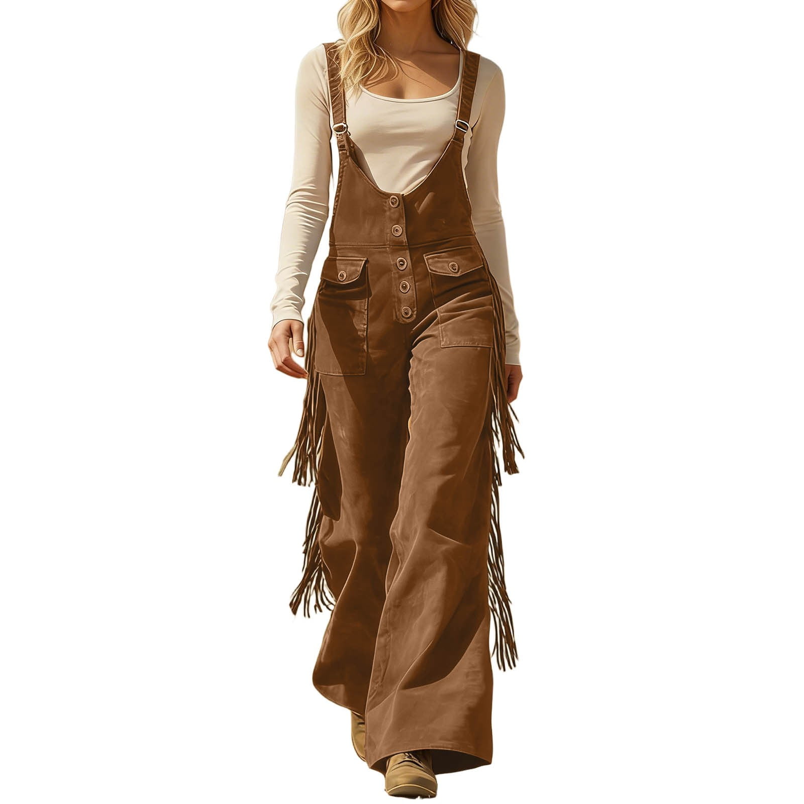 Qicasul Women Jumpsuit for Western Style Jumpsuit With Fringe Detail ...