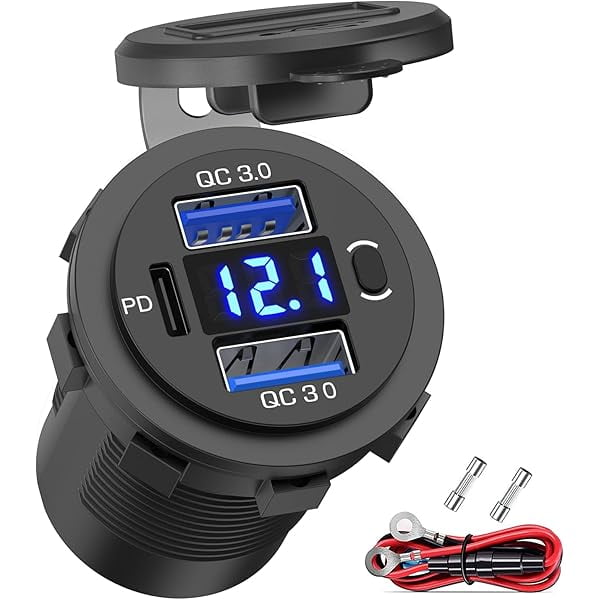 Qidoe 12V USB Outlet Dual 18W Quick Charge 3.0 Port & 30W PD 12V USB C ...