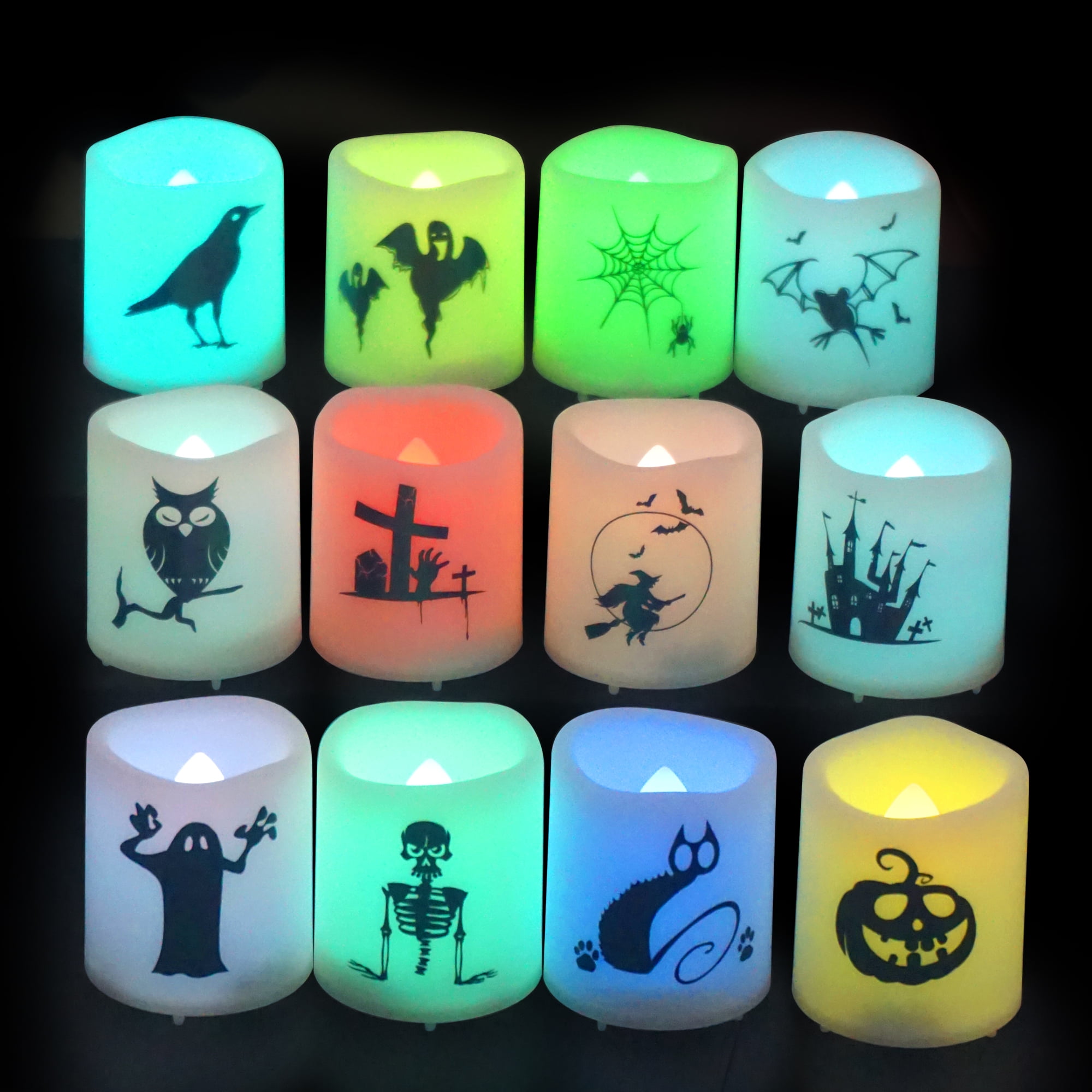 Qidol Battery Operated Halloween Flameless RGB Flickering Votive ...