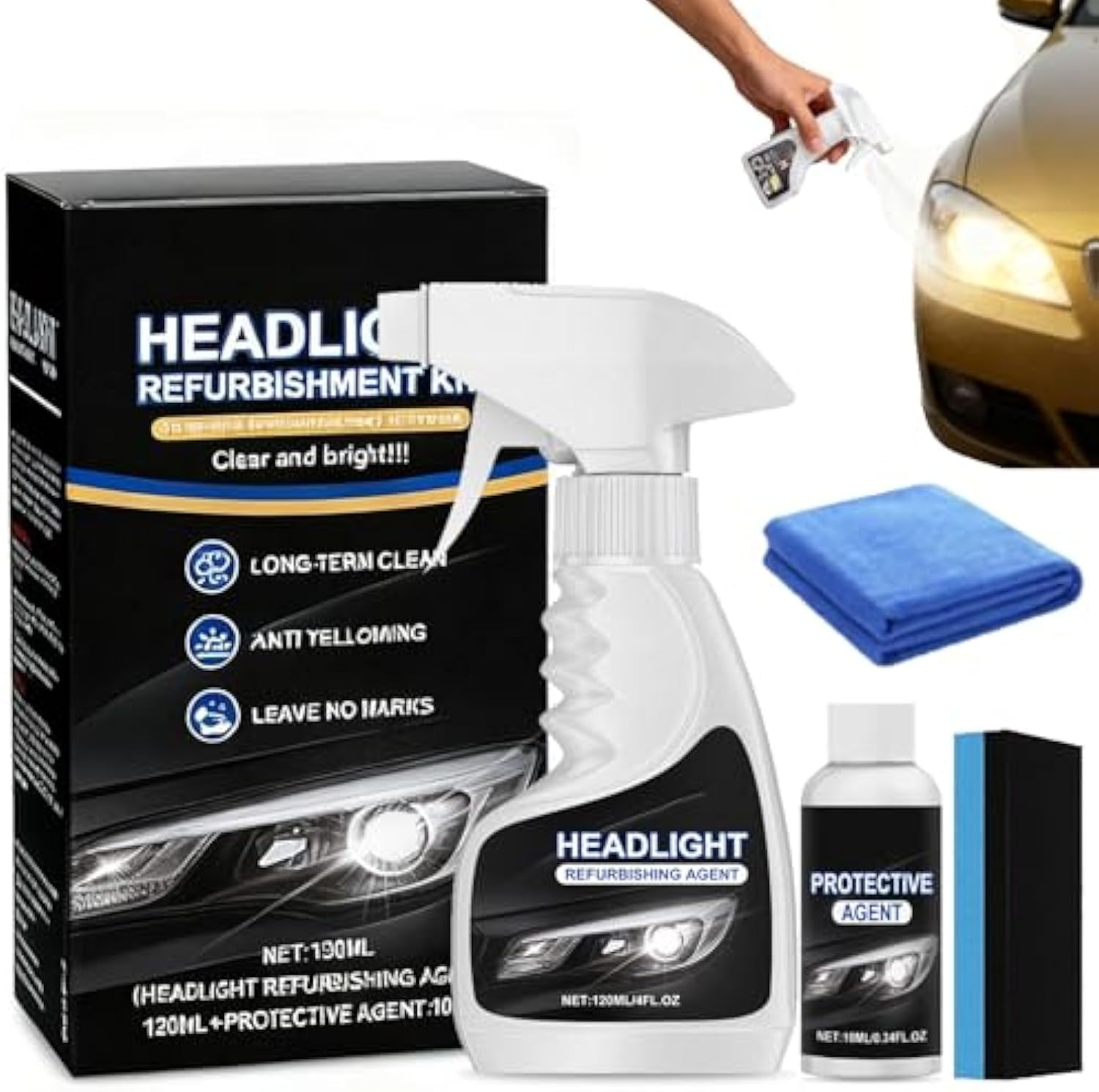 Qifor Headlight Cleaner, 2026 New Automotive Headlamp Restoration Fluid ...