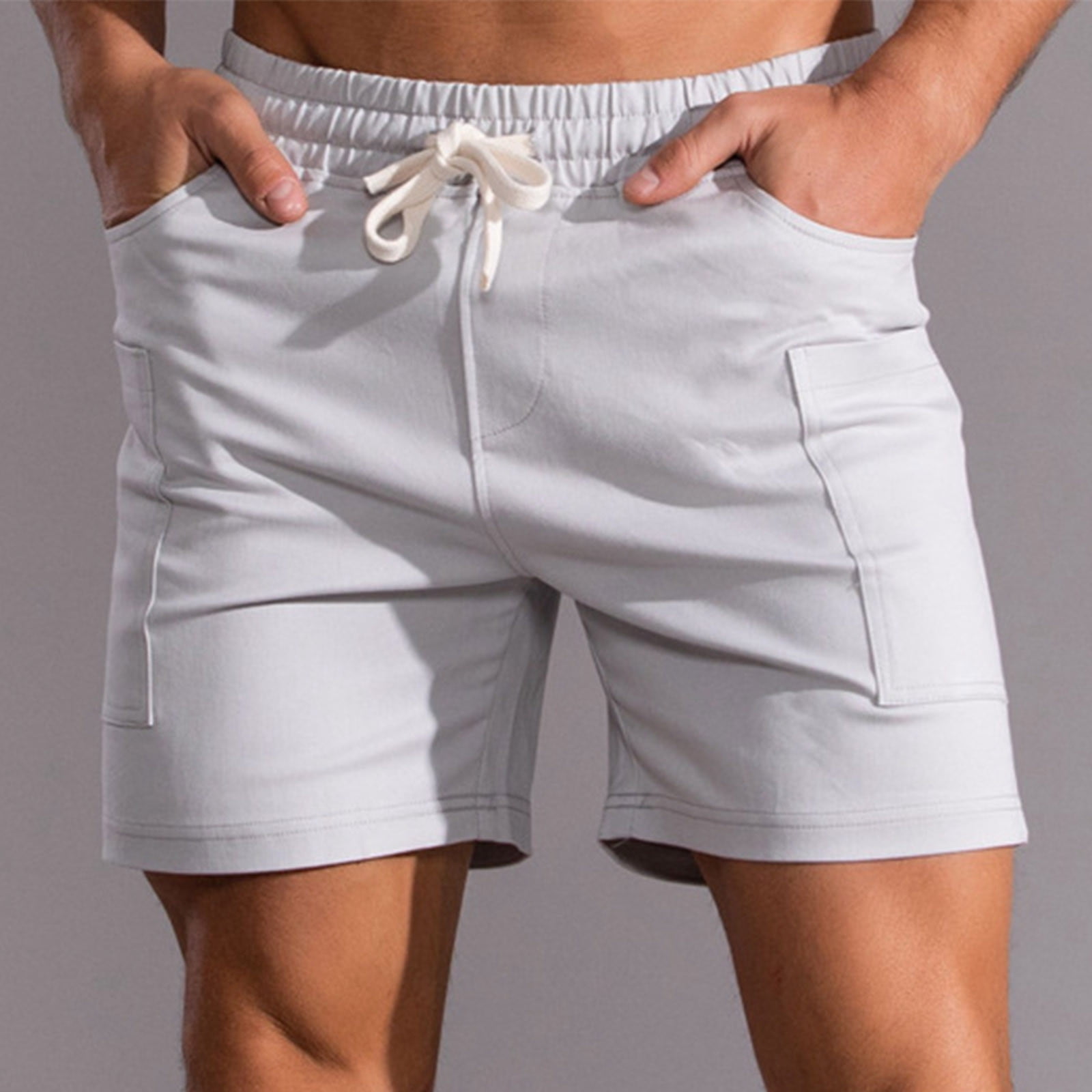 Qiggri Men Casual Fashion Multi-pocket Cotton Sports Elastic Mid-waist Lace-up Shorts Sports ...