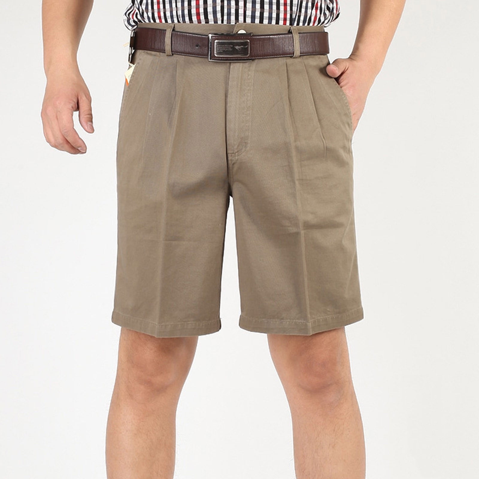 Qiggri Men's Bipleat Shorts High Waist Fifth Pants Thin Business Suit ...