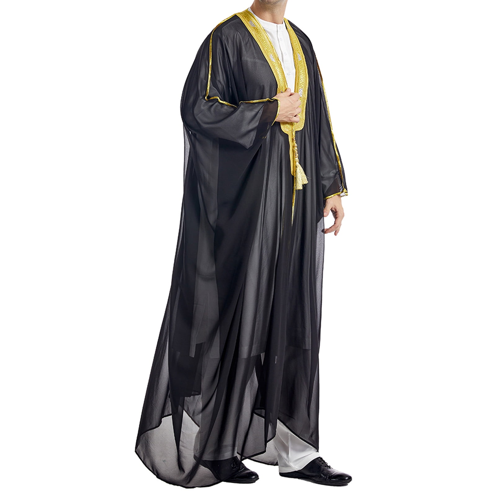 Qiggri Men's Muslim Robe Arab Middle Robe Long Style Long Sleeve ...