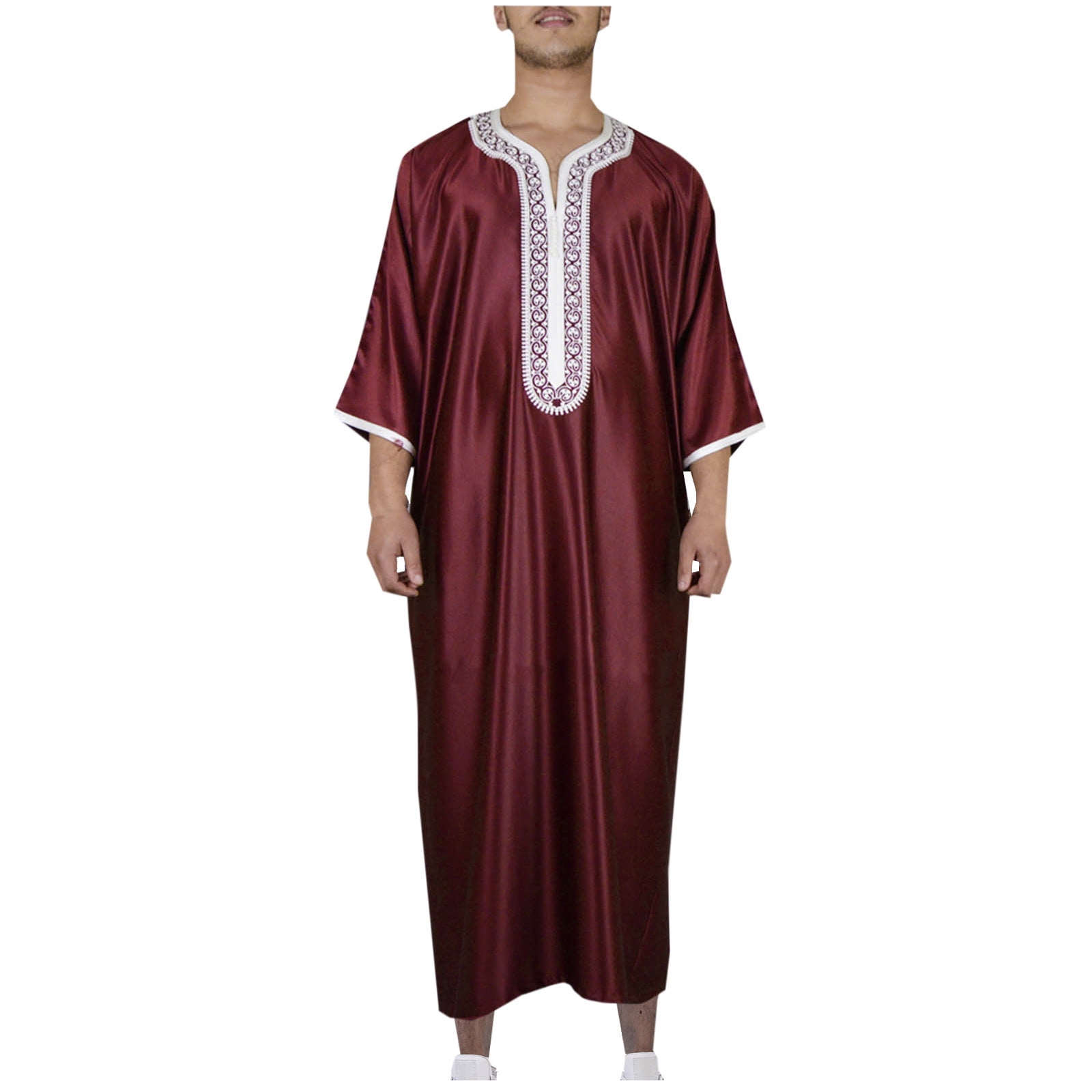 Qiggri Men's Muslim Robe Arab Middle Robe Long Style Long Sleeve ...