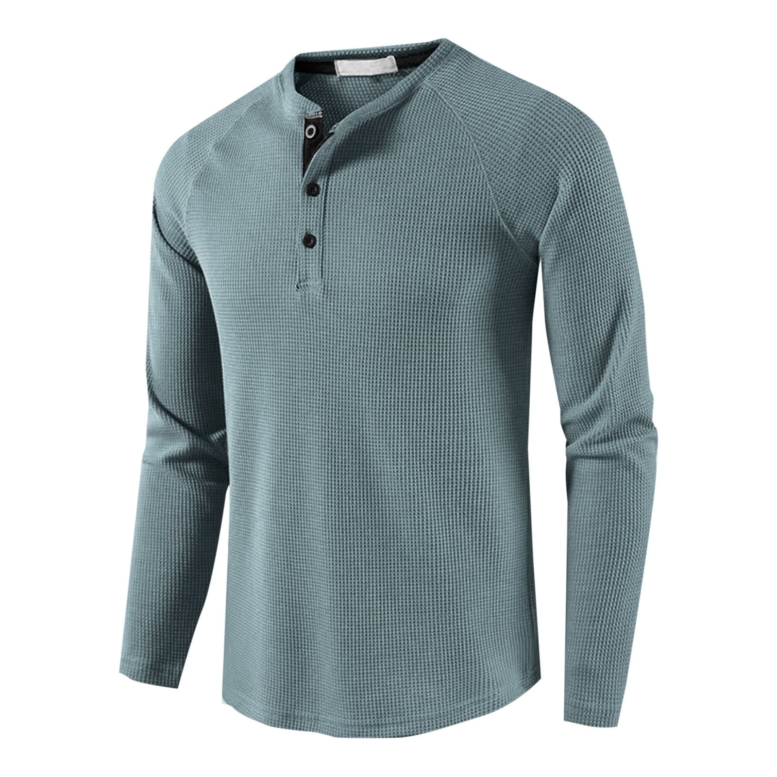 Qiggri Men's Regular-Fit Long-Sleeve Henley Shirt Basic Waffle Pique ...