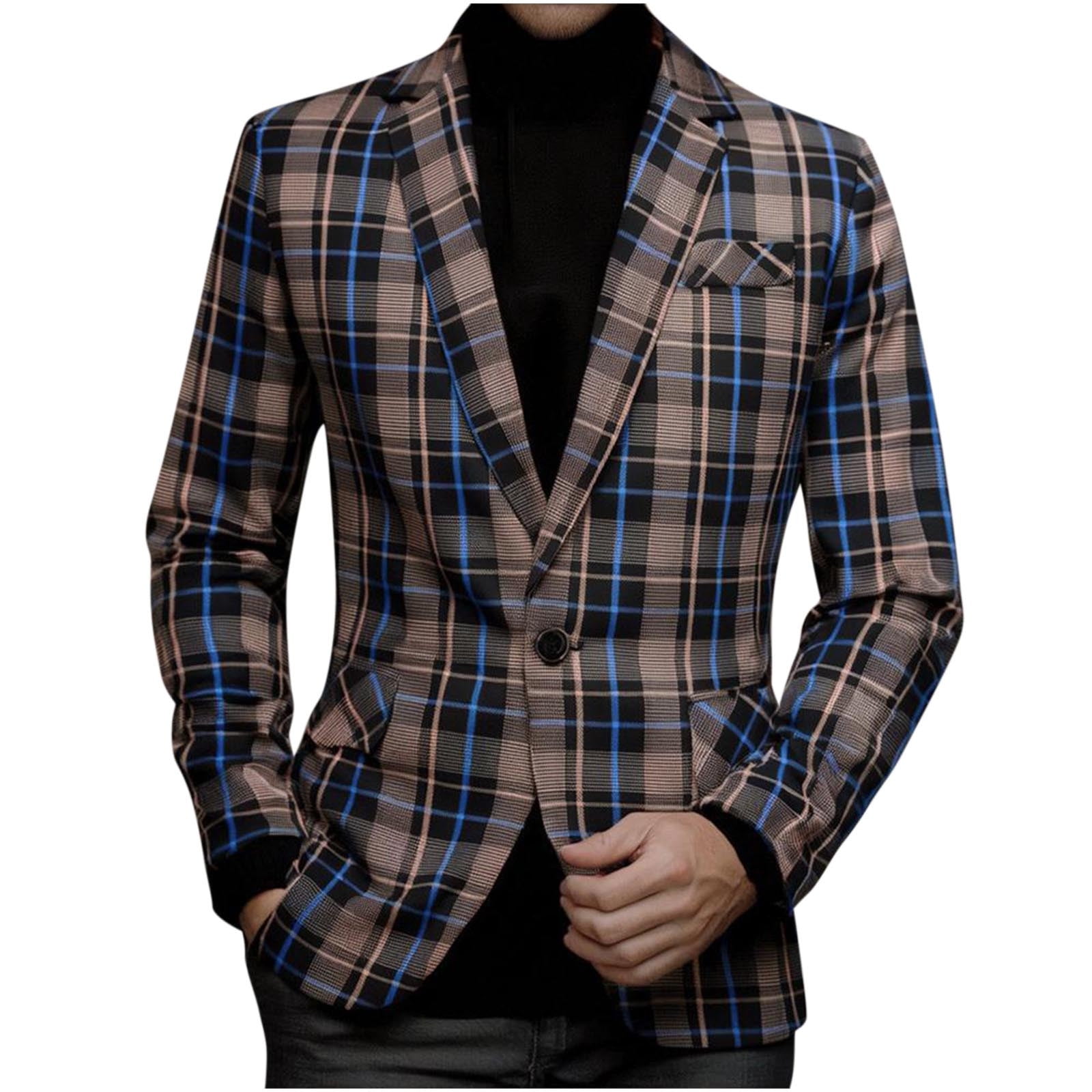 Qiggri Mens Plaid Blazer Sports Coat Casual Slim Fit Checkered Blazer ...