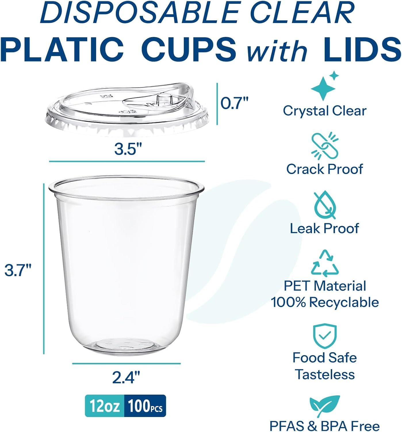 Qihe-100 Pack 12 oz BPA-Free Clear Plastic Cups with Sip Lids - Leak ...