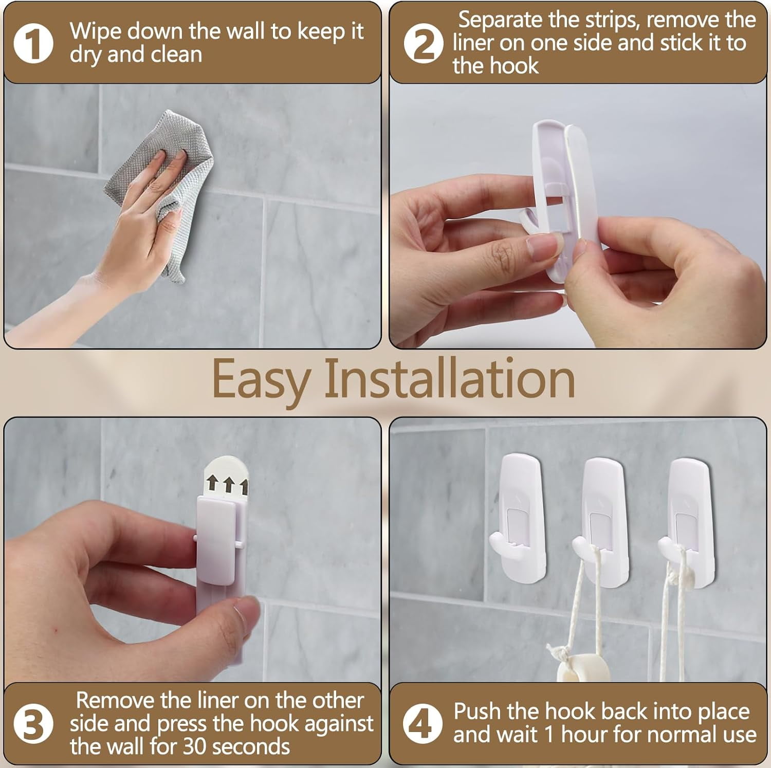 Qihe-12 Pack Medium Utility Hooks with 16 Adhesive Strips, Holds up to ...