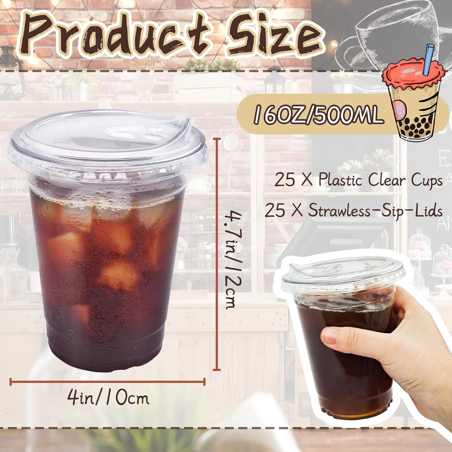 Qihe-16 Oz Plastic Clear Cups with Strawless-Sip-Lids,25 Sets Plastic ...