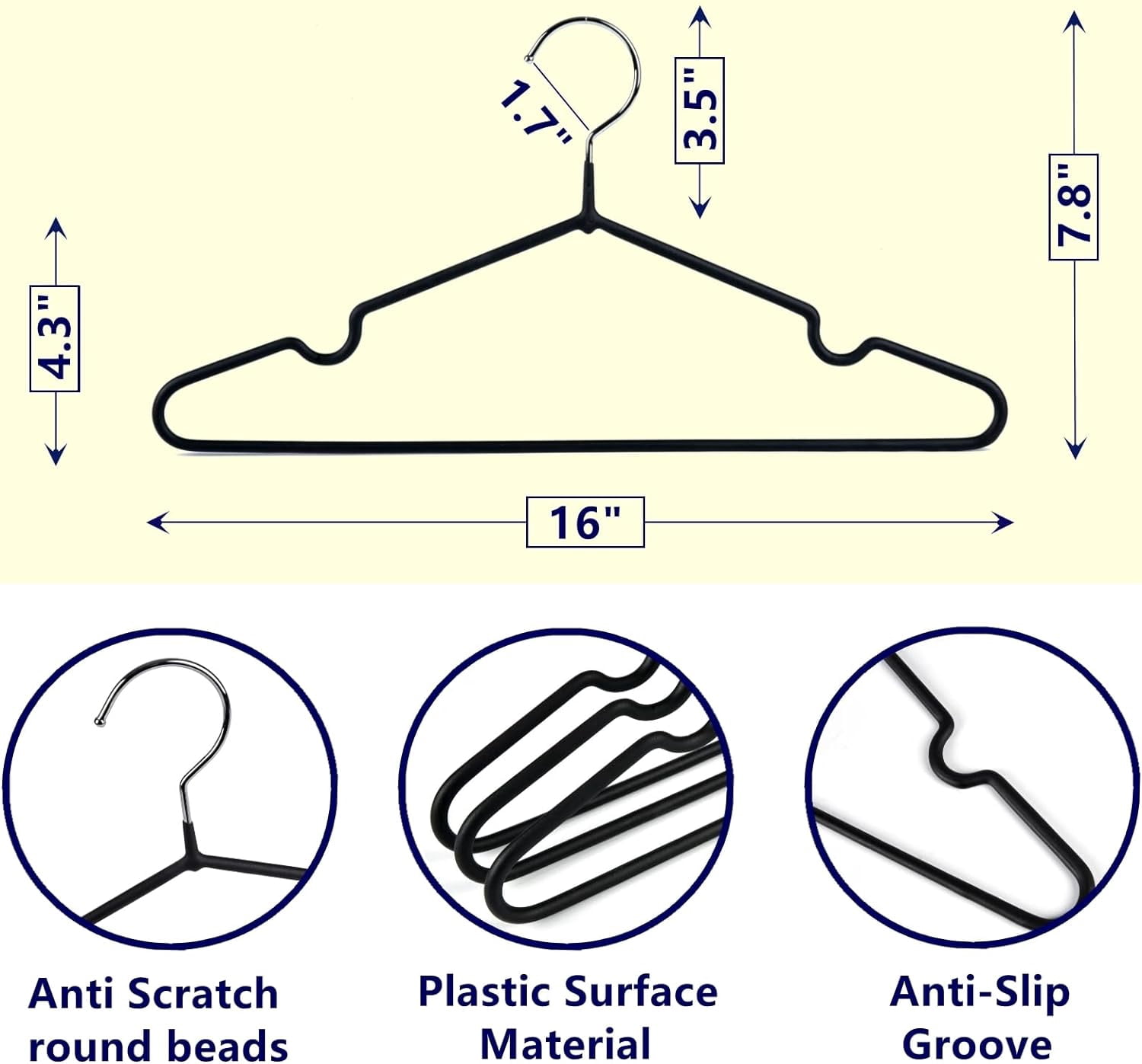 Qihe-20 Pack 16" Non-Slip Rubber Coated Metal Suit Coat Hangers, Heavy ...