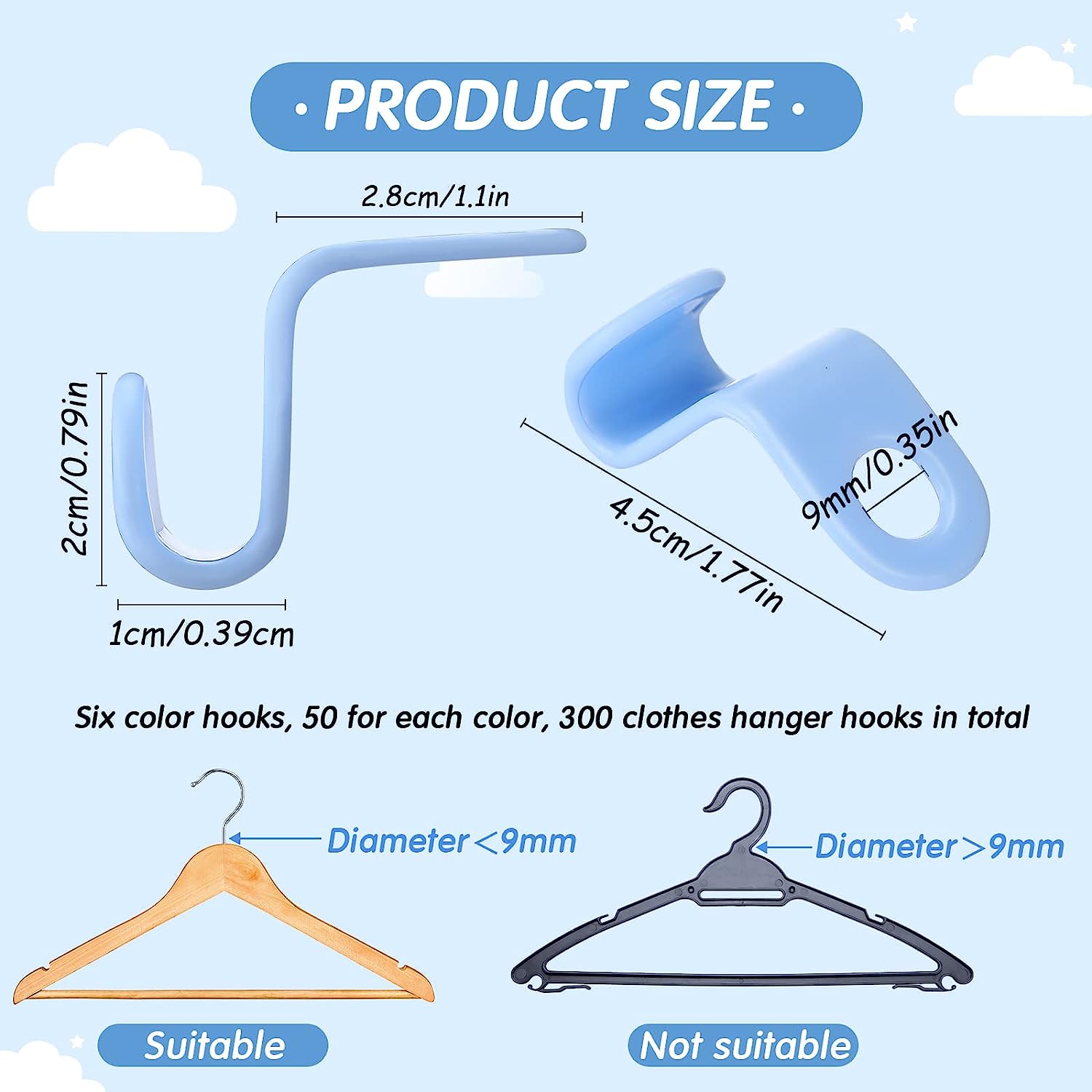 Qihe-300 Pcs Clothes Hanger Connector Hooks Extender Clips Heavy Duty ...