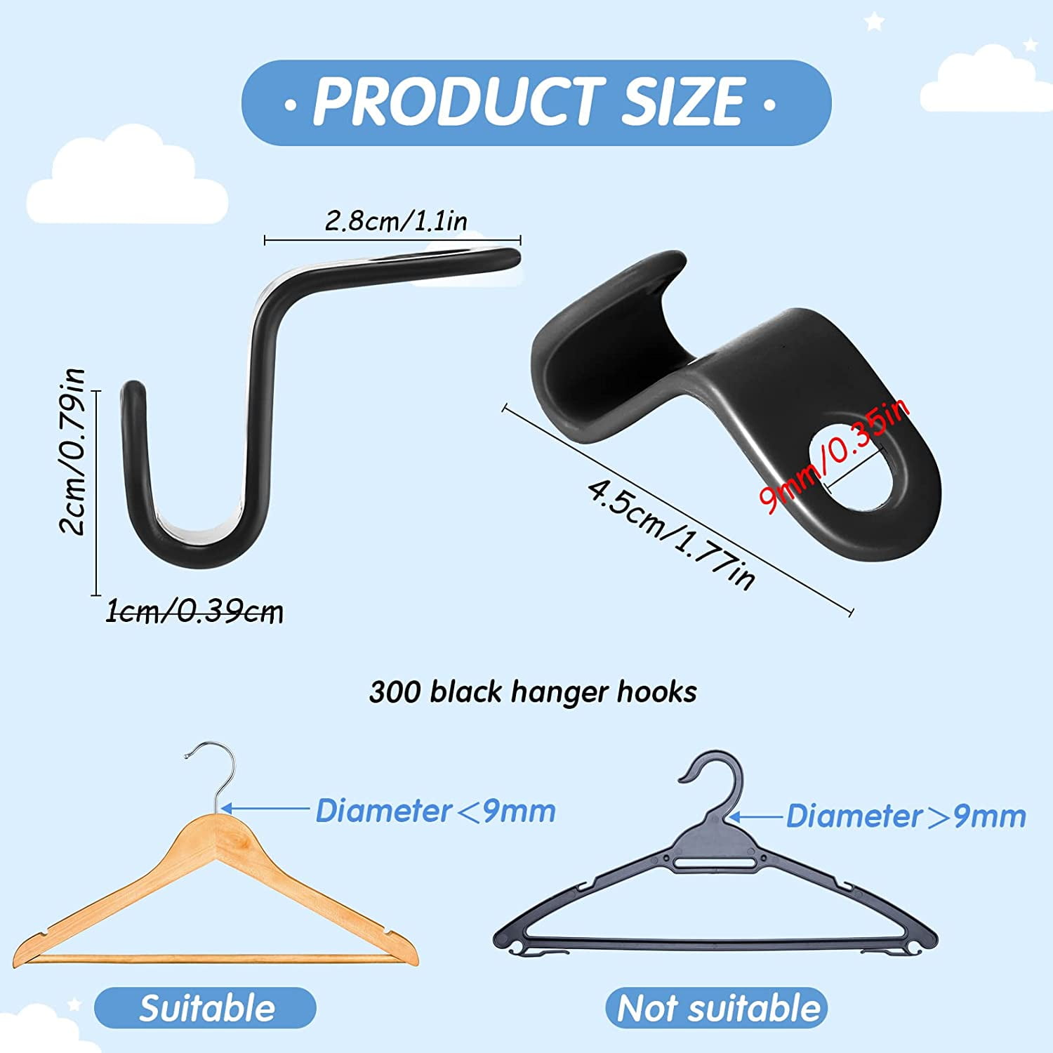 Qihe-300 Pcs Clothes Hanger Connector Hooks Extender Clips Heavy Duty ...