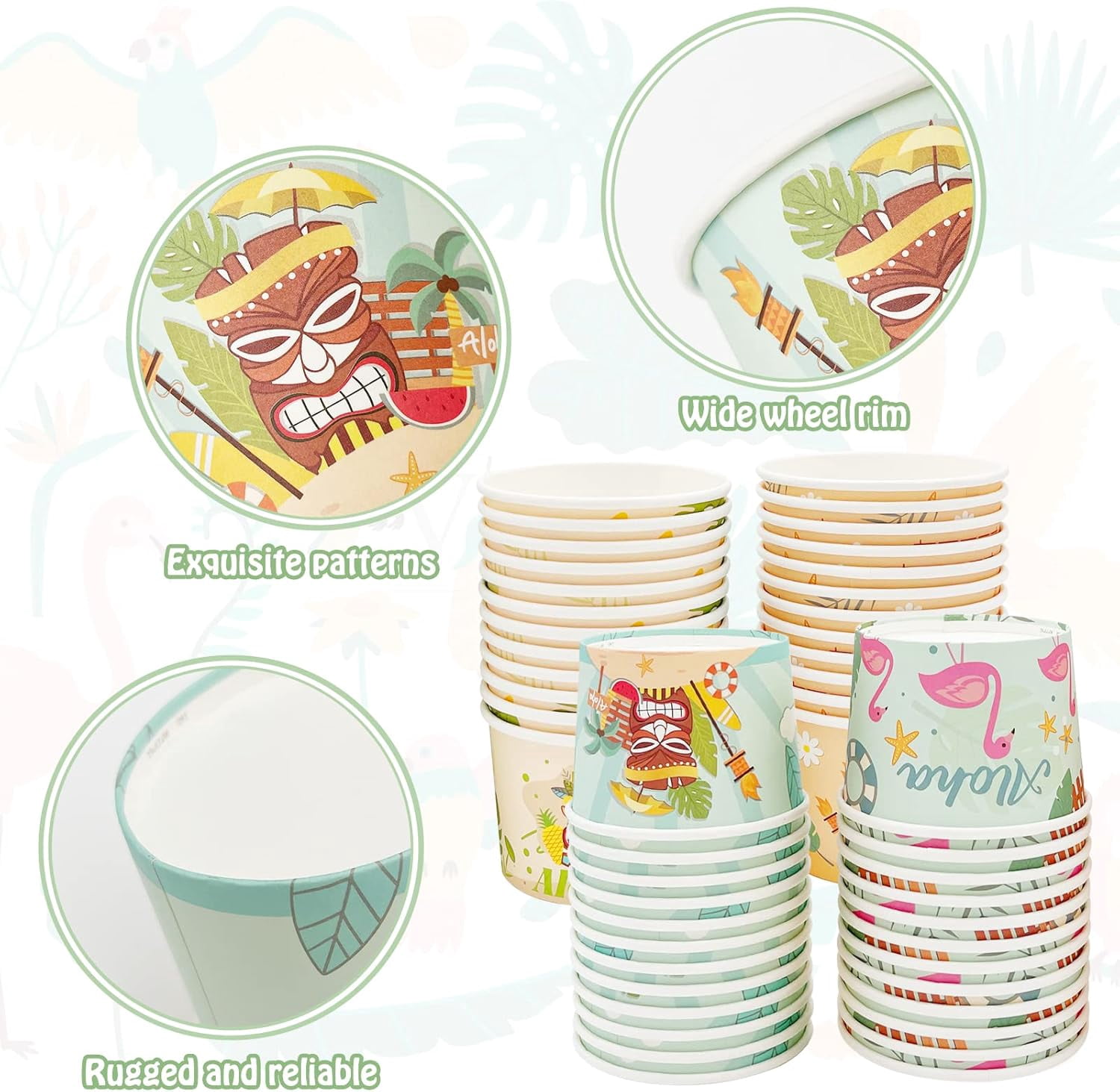 QIHE-48 Packs 9 oz Tropical Luau Party Paper Ice Cream Cups Disposable ...