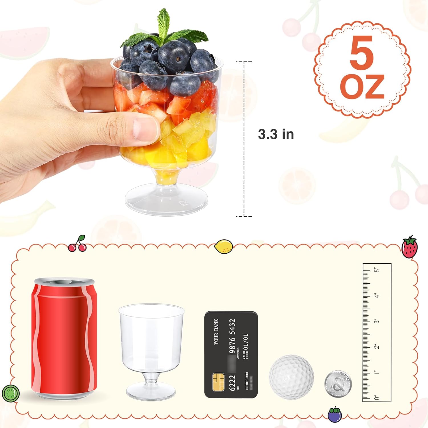 Qihe-5 OZ Mini Dessert Cups with Spoons 60 Pack - Clear Plastic Parfait ...