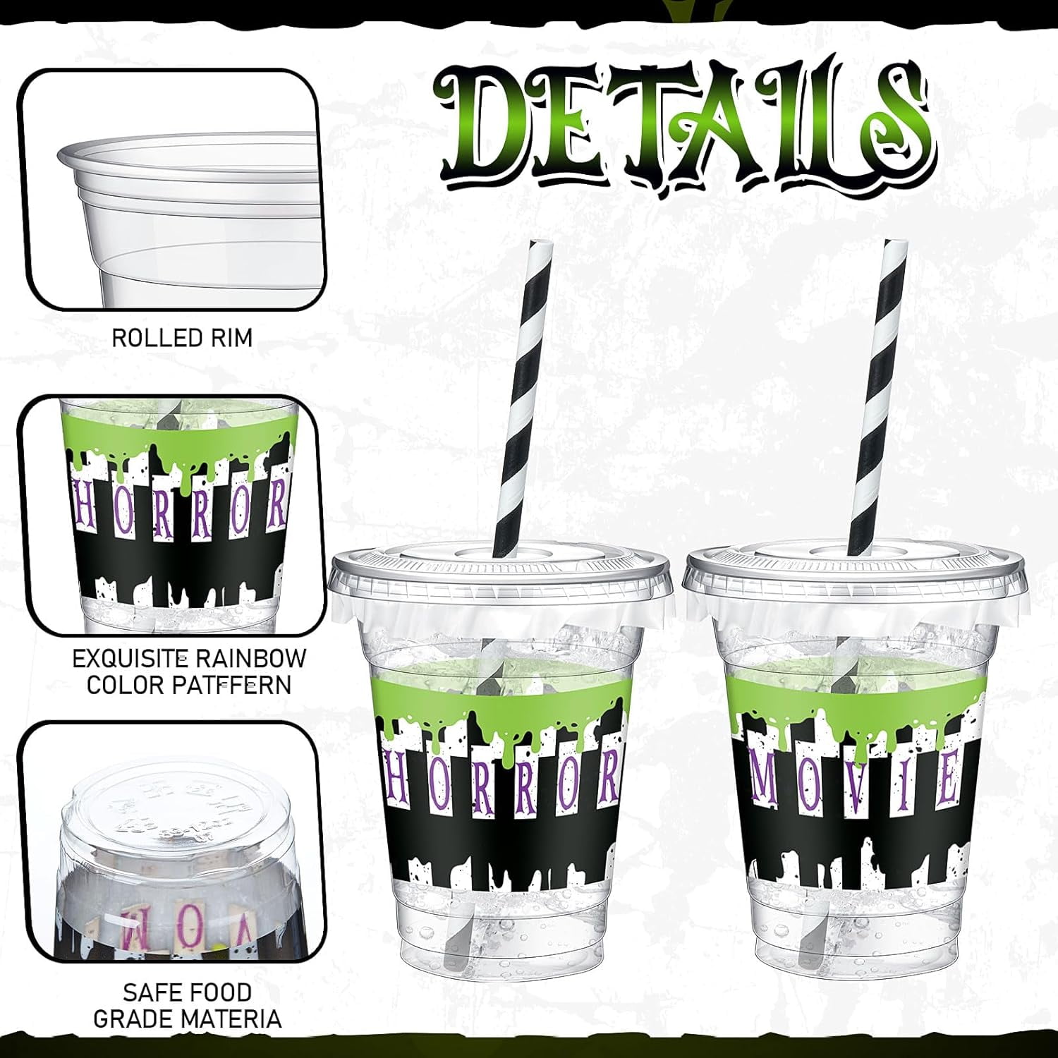 Qihe-50 Pcs Halloween Classic Horror Party Plastic Cup 12 oz Scary ...