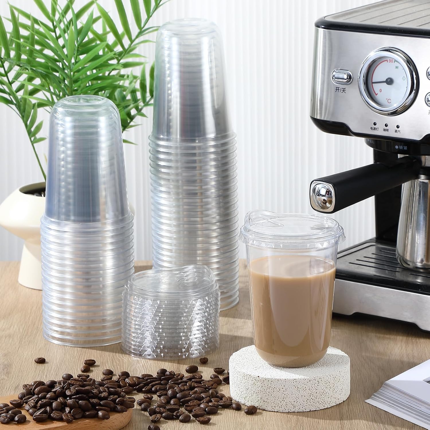 Qihe-50 Pcs Round Bottom Plastic Cups with Sip Lids Clear Disposable ...