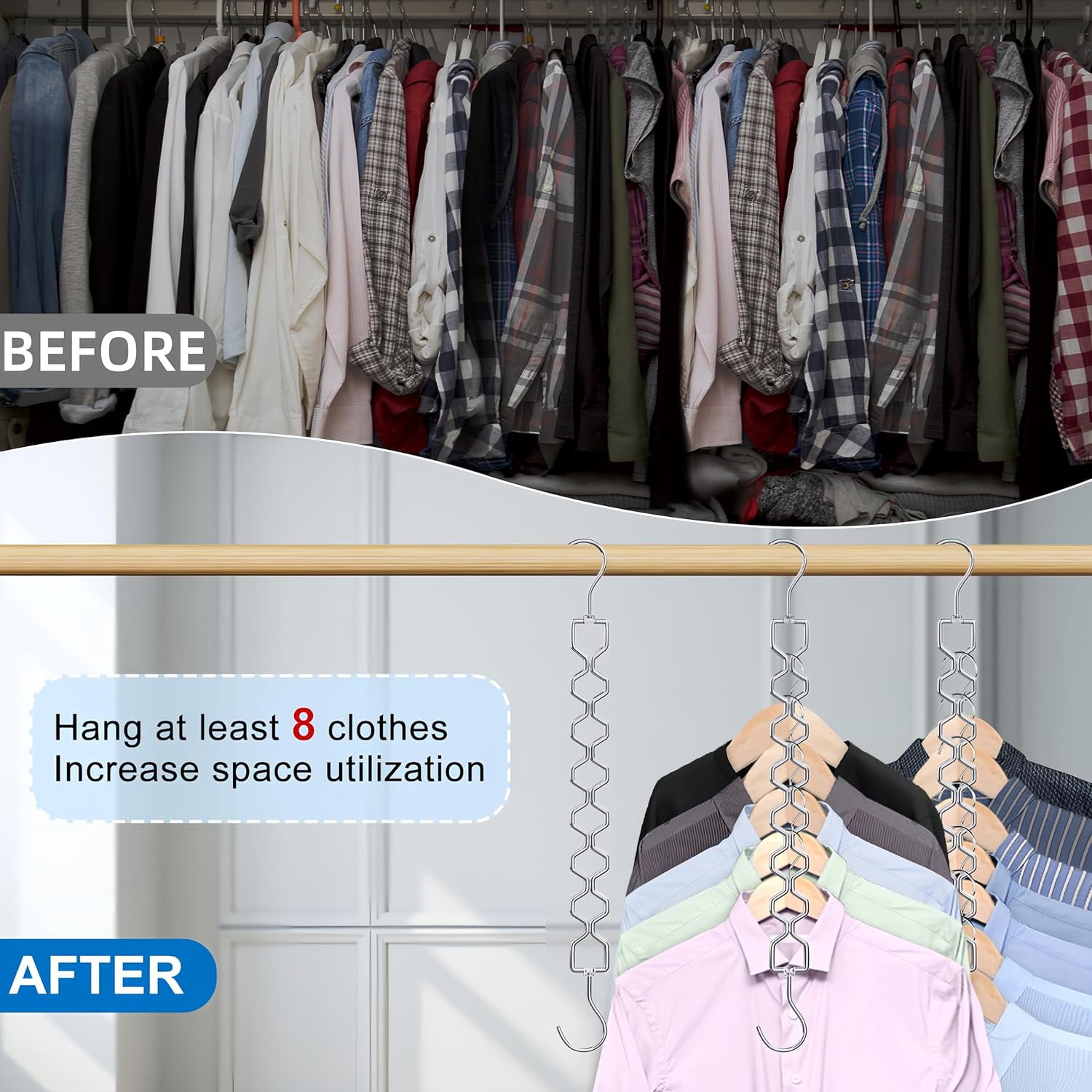 Qihe-6 Pack Space Saving Hangers for Clothes, Heavy Duty 30Lbs Capacity ...