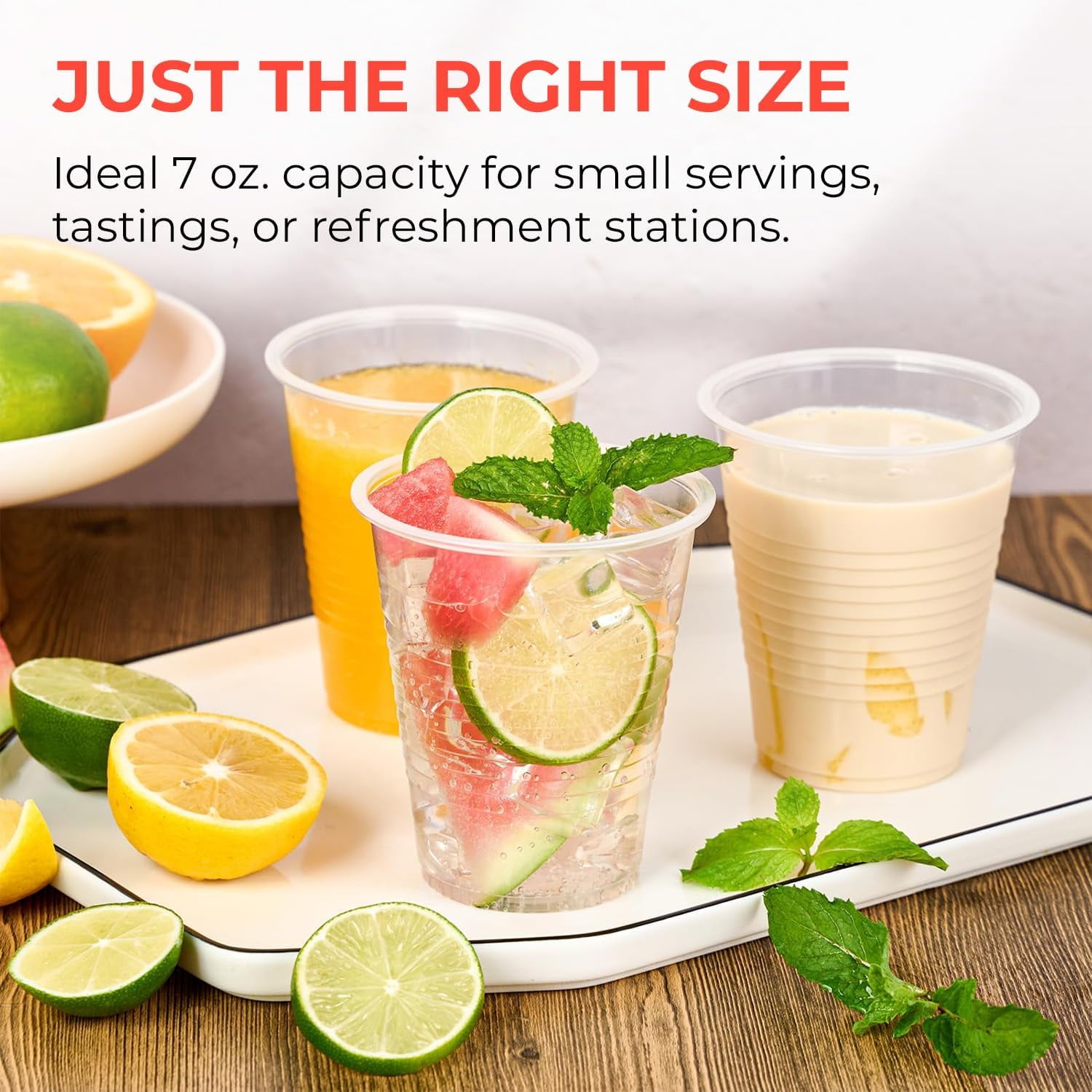 Qihe-7 oz Clear Plastic Cups - 150 Count - Disposable, Ribbed, Durable ...