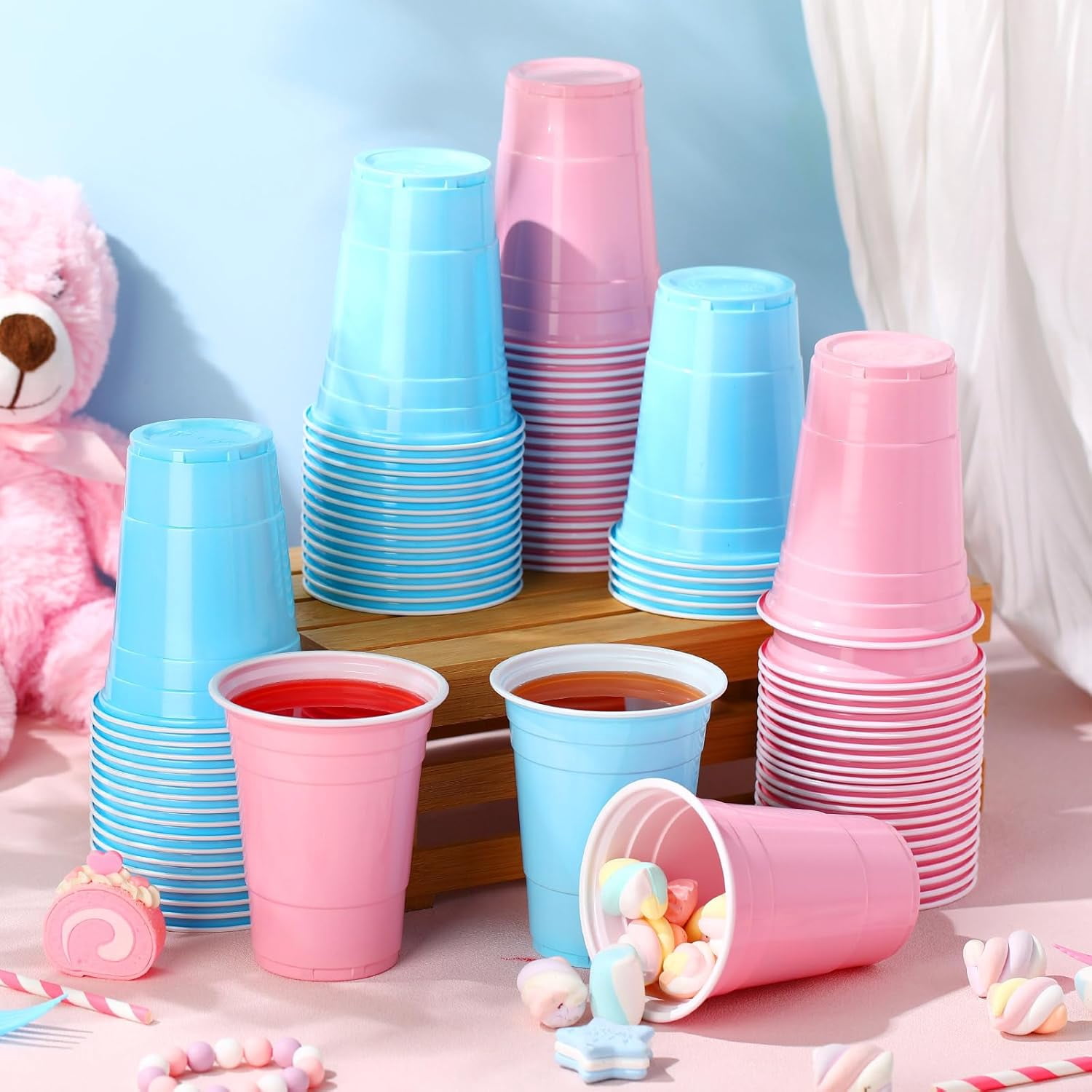 Qihe-90pcs Pink and Blue Cups Party Supplies 16oz Disposable Plastic ...