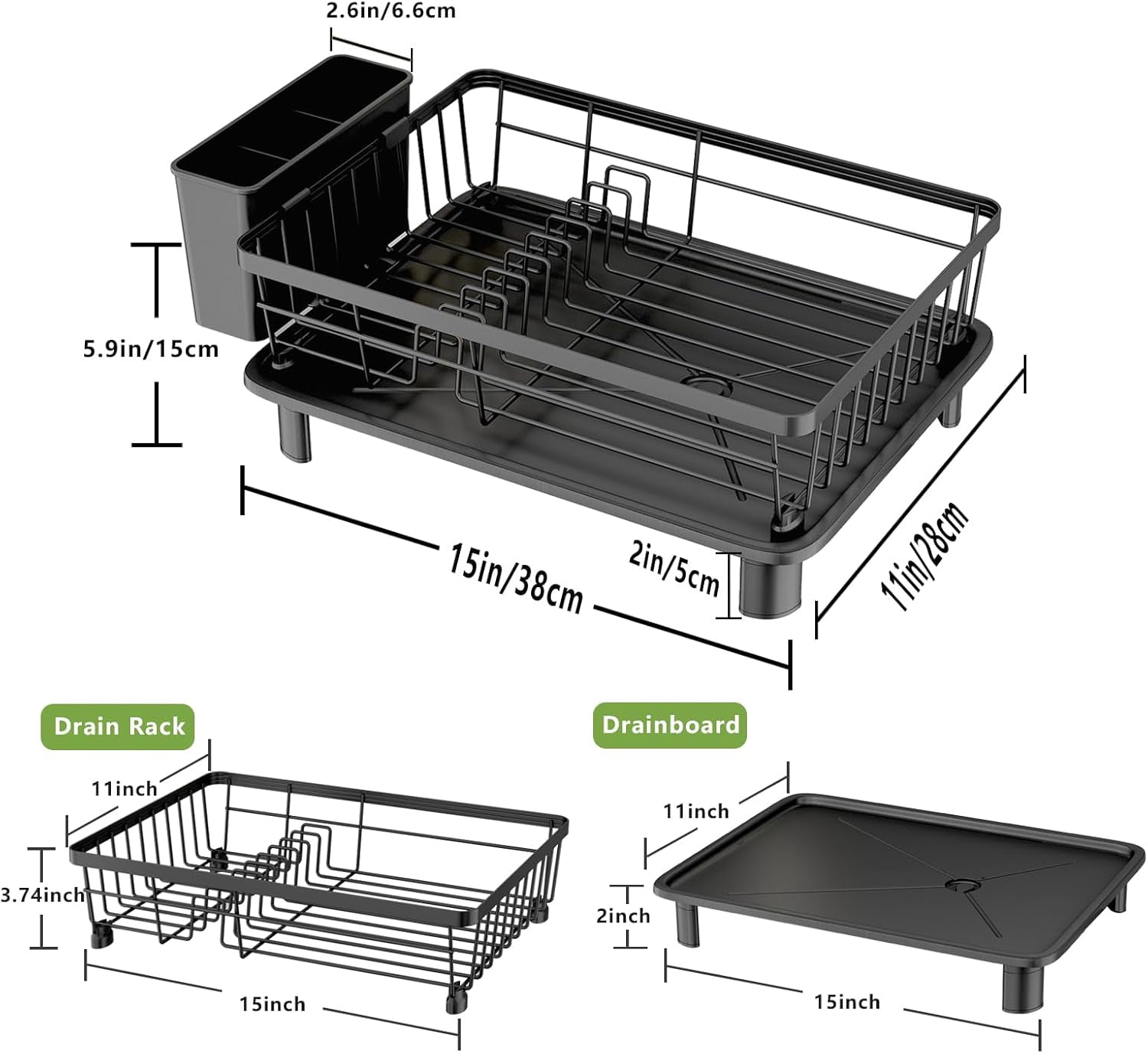 Qihe-Dish Drainer Rack with Drip Tray, Sink Dish Drainer with Drainage ...