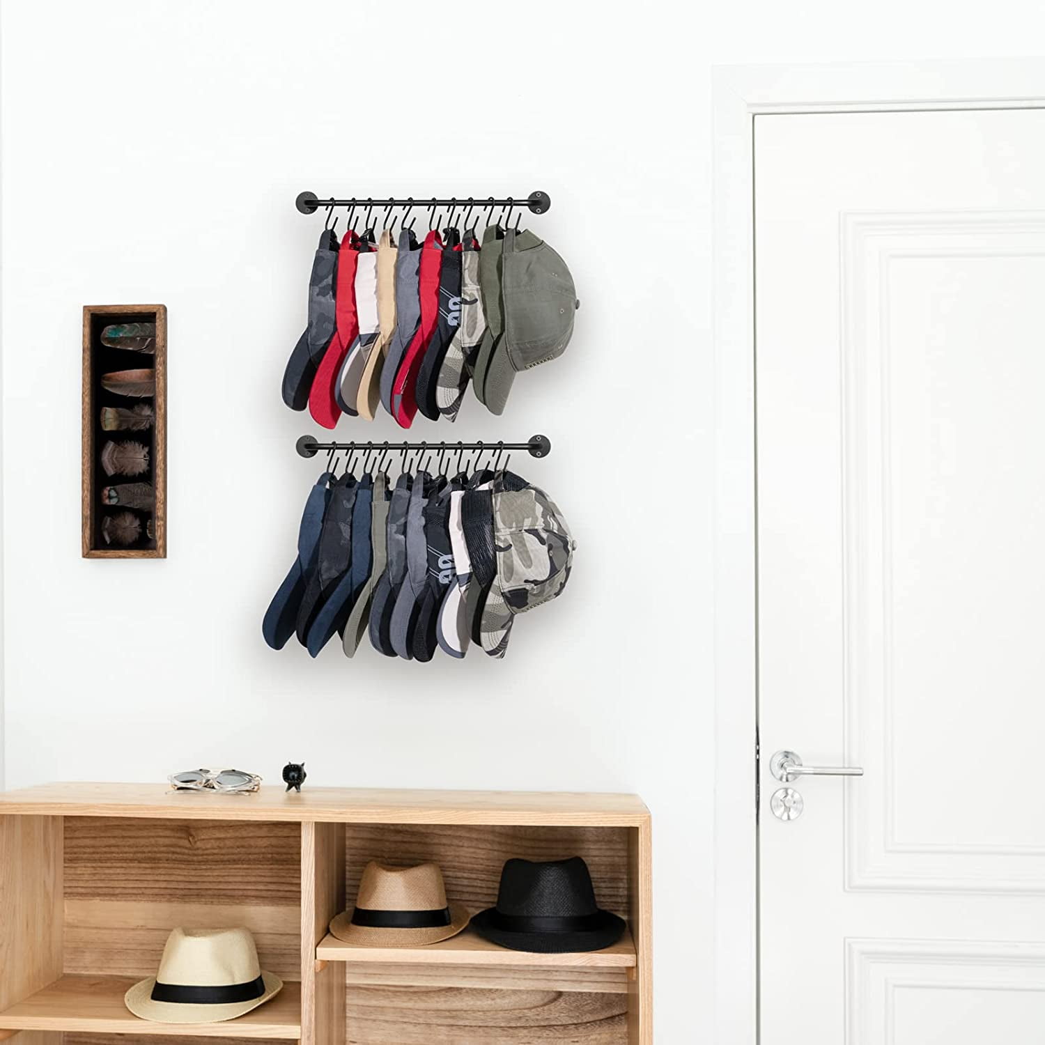 Qihe-Hat Rack for Wall Baseball Cap Organizer Hanger with 20 Hooks ...