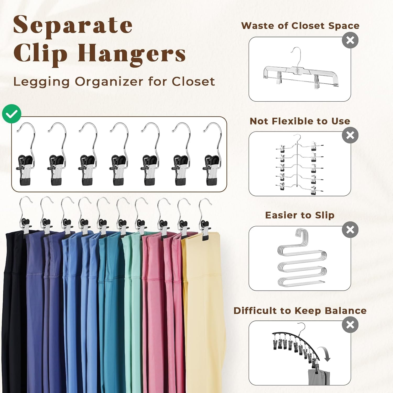 Qihe-Legging Organizer for Closet, Metal Yoga Pants Hangers 60 Pack ...