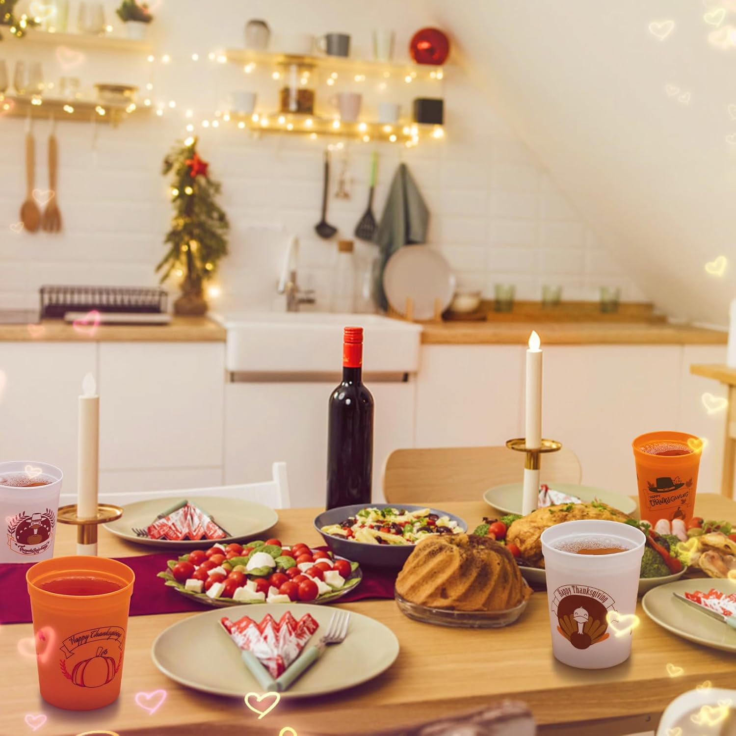 Qihe-Thanksgiving Party Cups - 16oz Fall Disposable Cups Plastic Cups ...