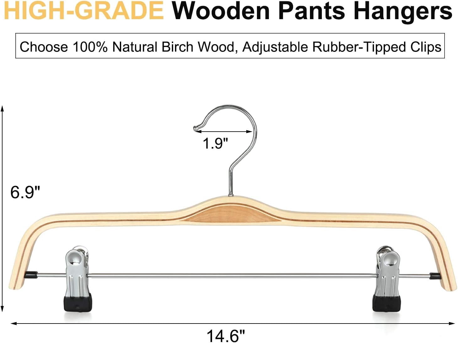 Qihe-Wooden Pants Hangers,Slim Natural Wood Skirt Hangers with Anti ...
