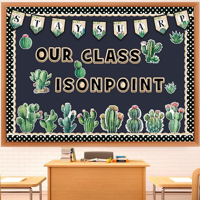 Qilery 64 Pcs Cactus Bulletin Board Set Greenery Classroom Bulletin ...