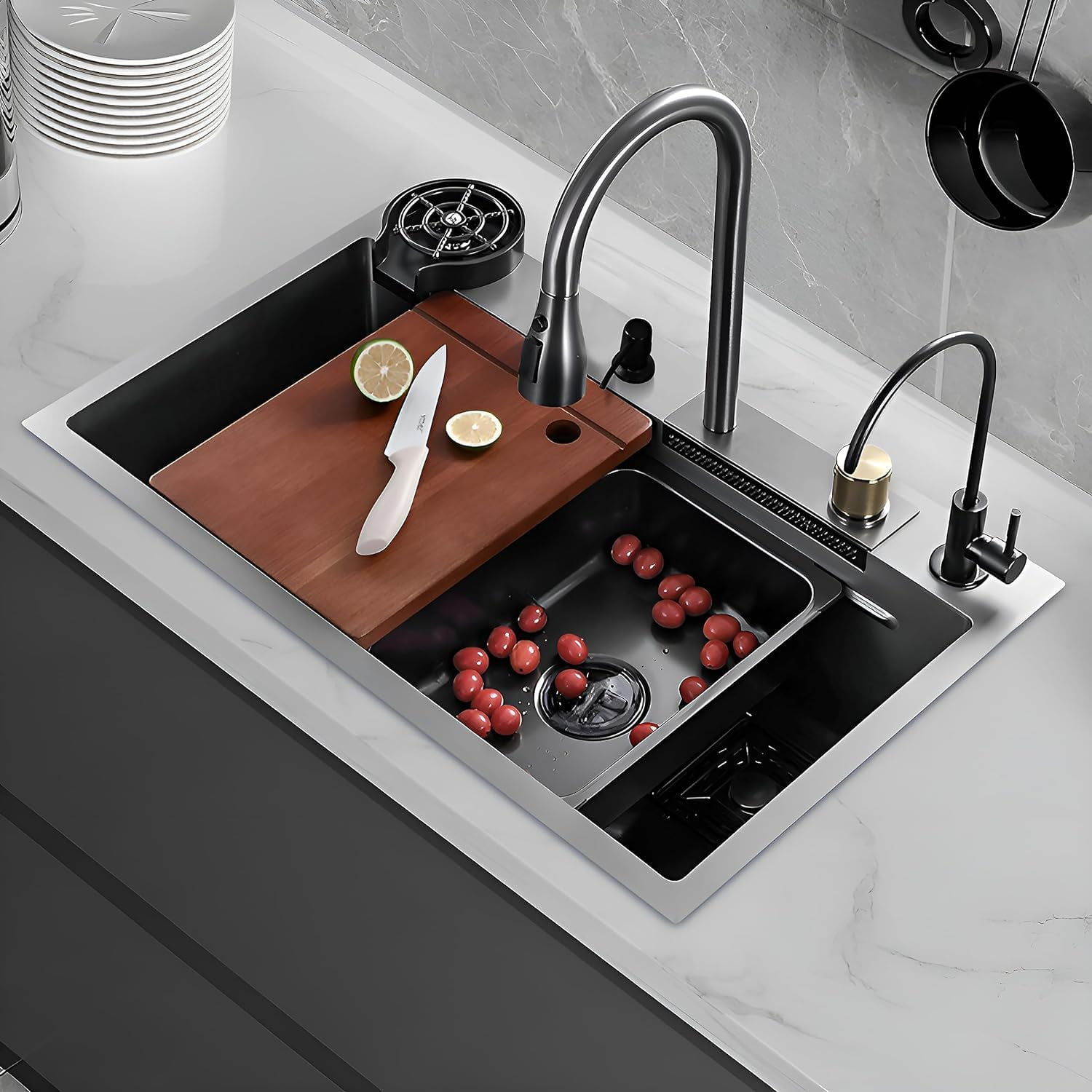 Qimage Fully Equipped Kitchen Sink with Integrated Waterfall and ...