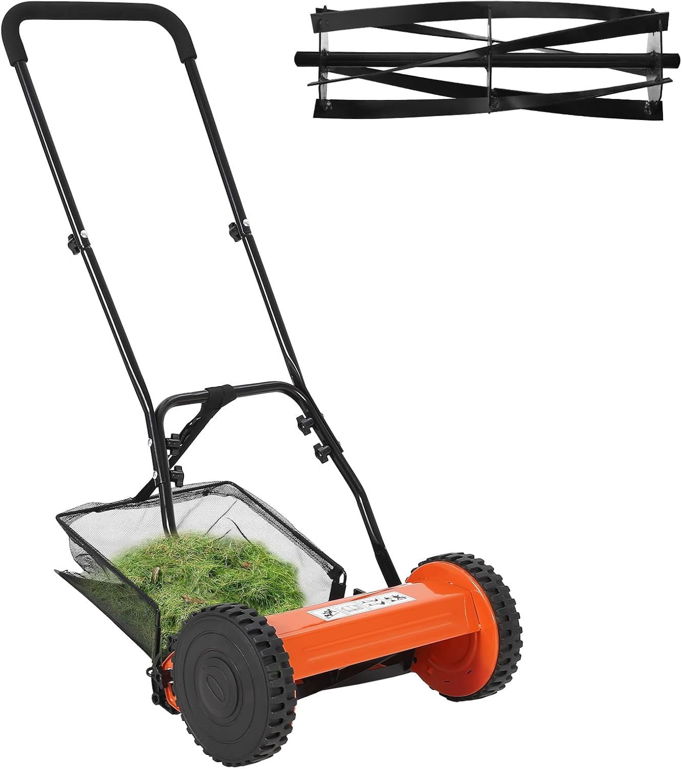 QinaQin 14-Inch Manual Push Reel Lawn Mower,Adjustable Cutting Height ...