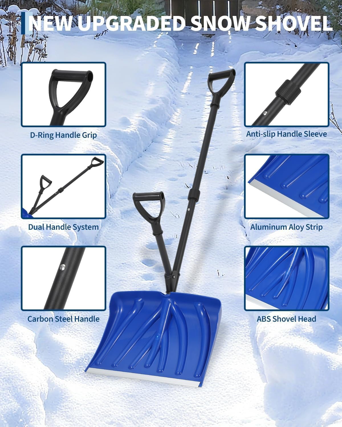 QinaQin 18 Inch Snow Shovel with Blade,Portable Steel Shovels with ...