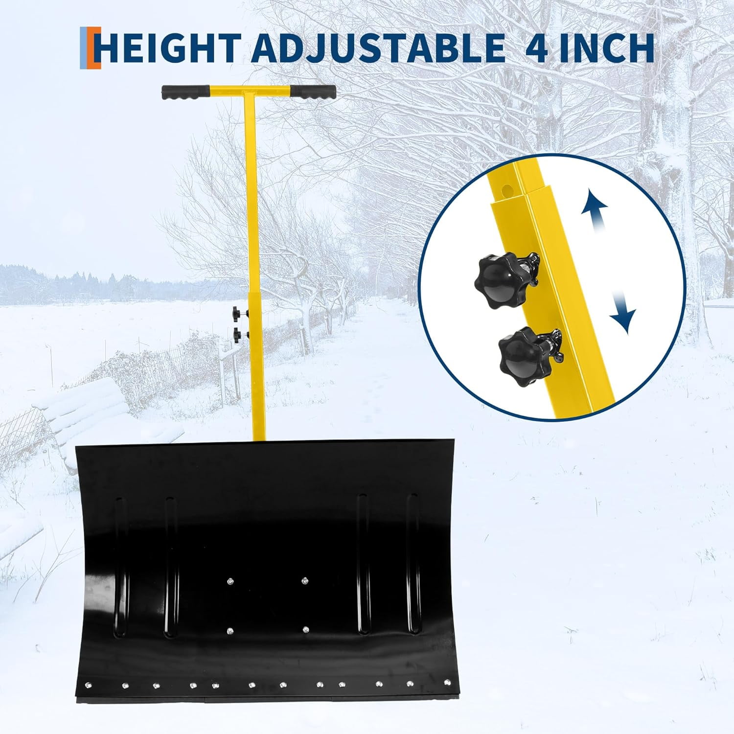 QinaQin 29x16 Inch Snow Shovel with Wheels,Steel Blade,5-Position ...