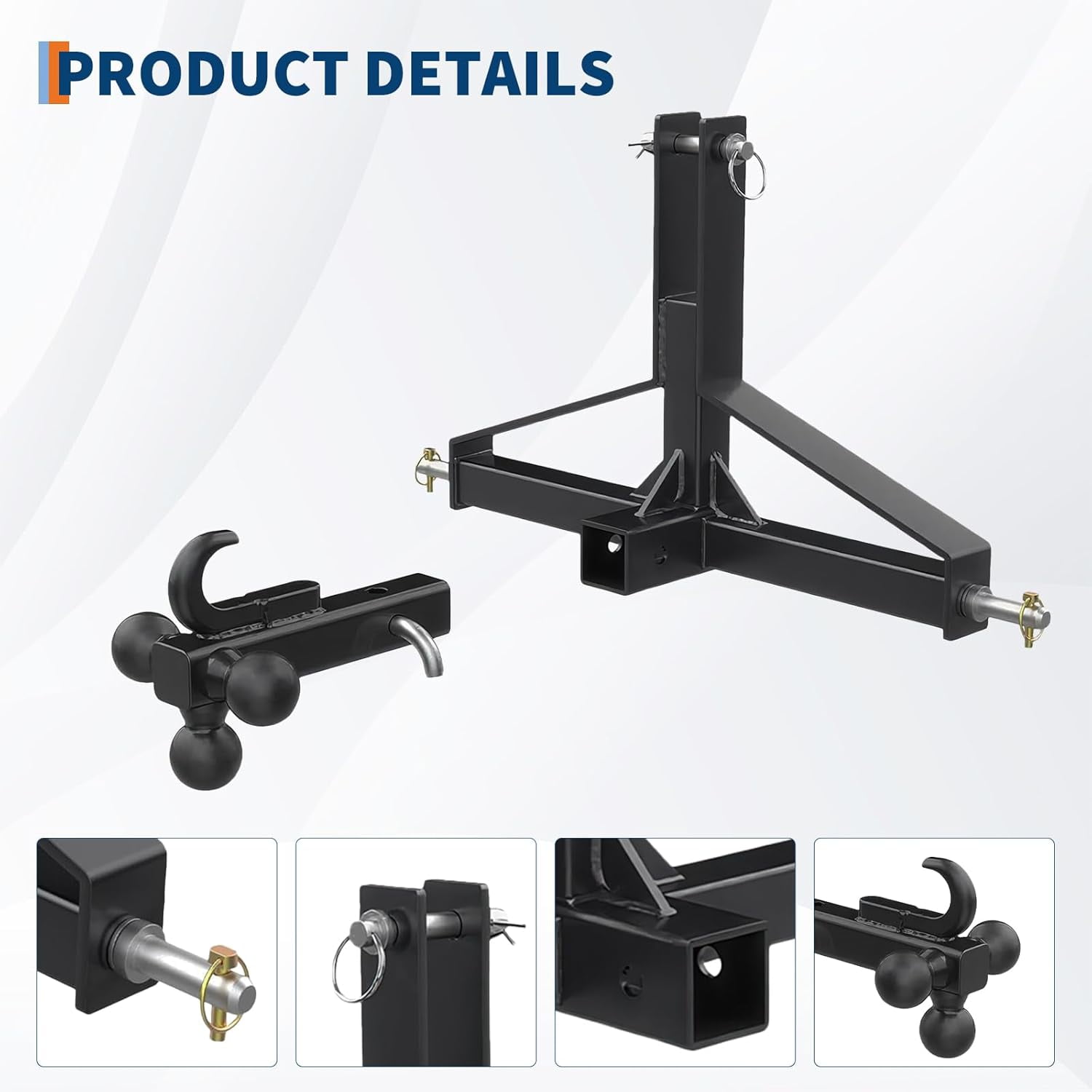 QinaQin 3-Point Quick Hitch Receiver,2" Receiver & 4-Way Ball Mount ...