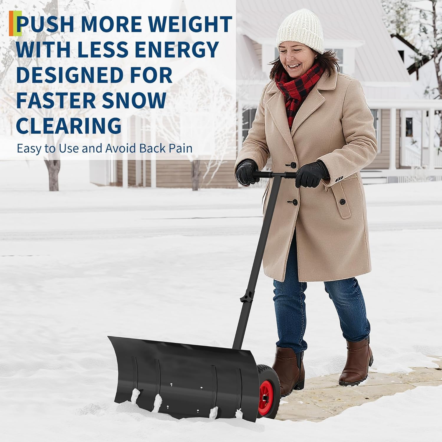 QinaQin 30in W Snow Shovel with Wheels,Heavy Duty Snow Pusher for ...