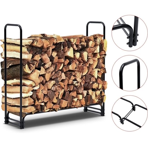 QinaQin 4.3FT Outdoor Firewood Rack with Cover,Steel Log Holder,Heavy ...