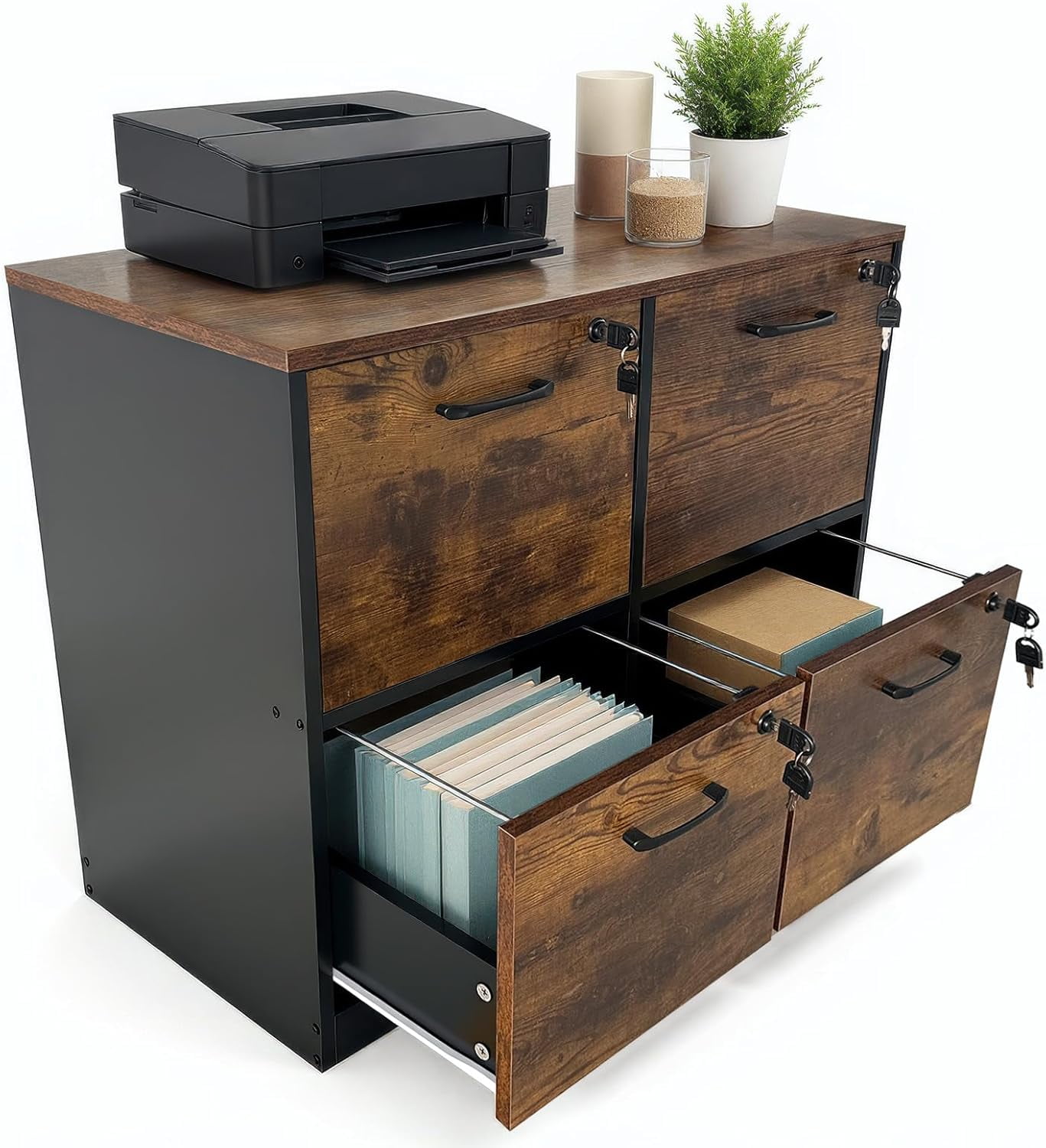 QinaQin 4 Drawer File Cabinet with Lock,Wooden File Cabinet for Home ...