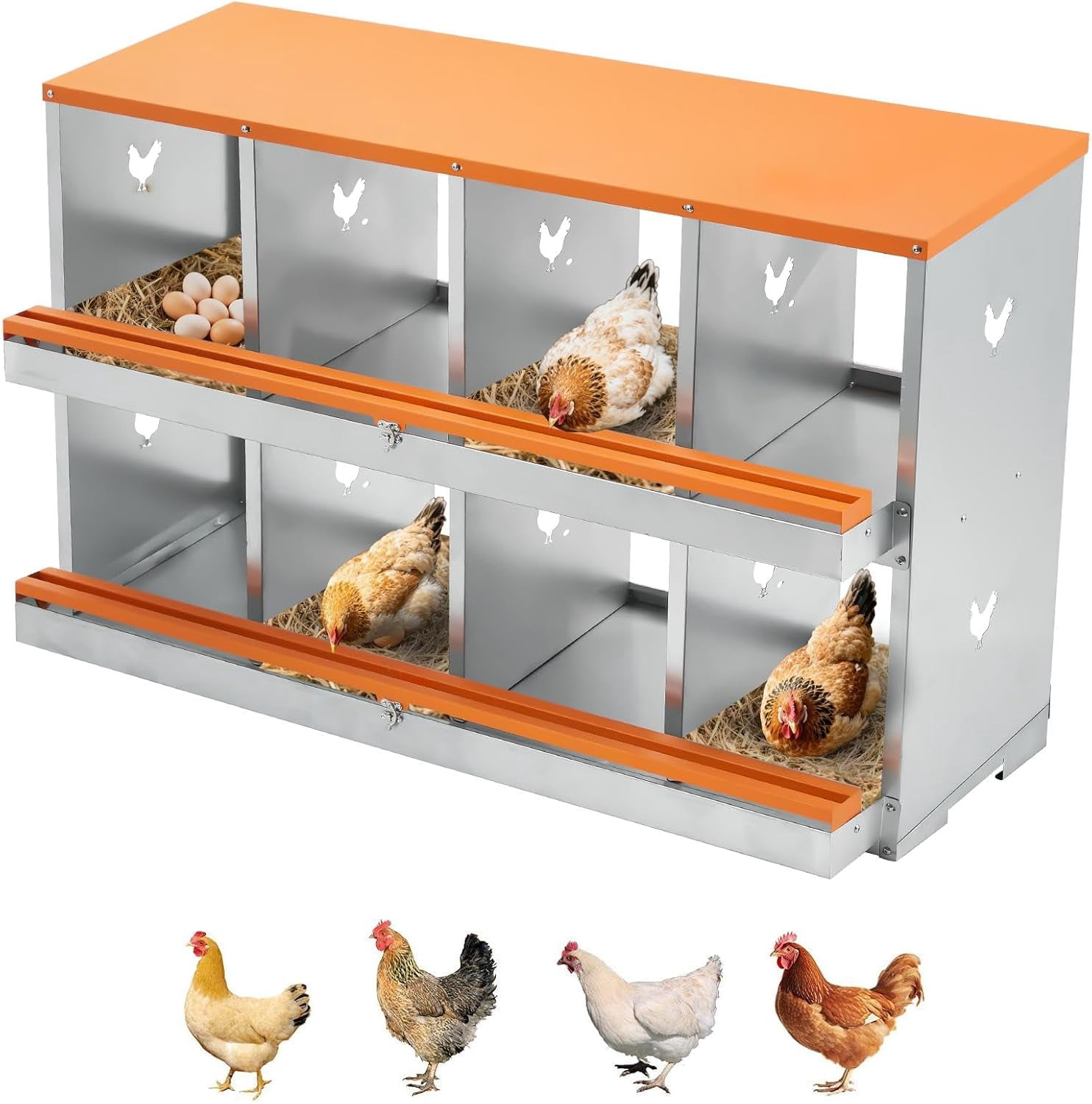 QinaQin 4 Hole Chicken Nesting Box,Galvanized Steel Laying Box with ...