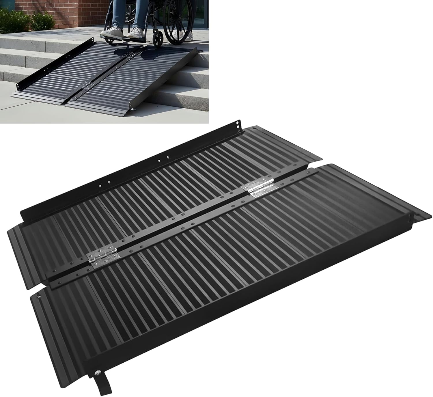 QinaQin 4FT Wheelchair Ramp with Handle,Non-Slip Aluminum Folding ...