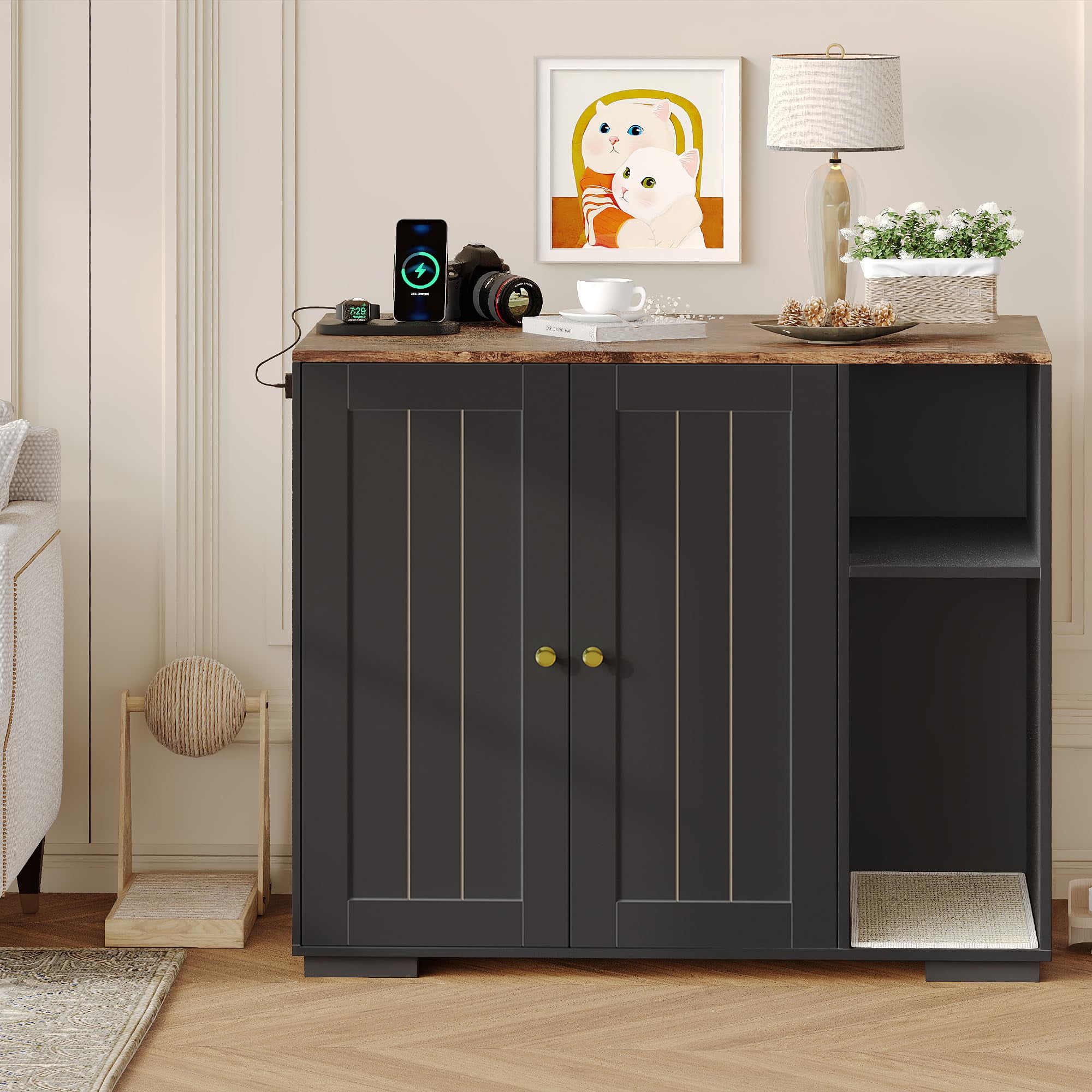 QinaQin Cat Litter Robo-t Enclosure Cabinet, Cat Litter Box Furniture ...