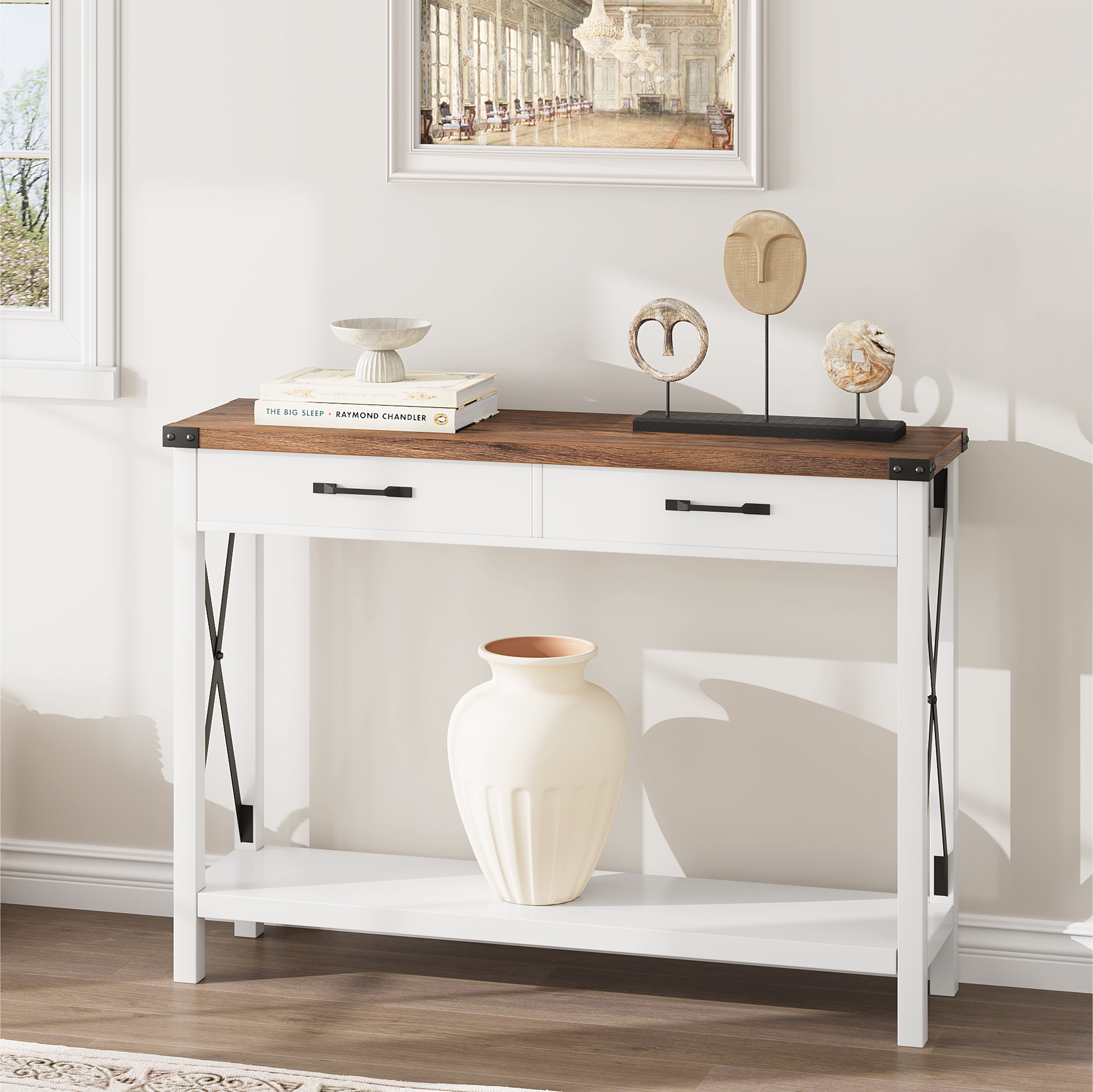 QinaQin Country-Style Entryway Table with Drawers, Narrow Entryway ...