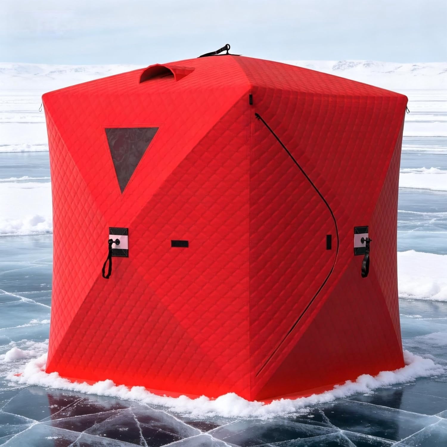 QinaQin Insulated Pop-Up Ice Fishing Tent Shelter,3-4 Person Portable ...