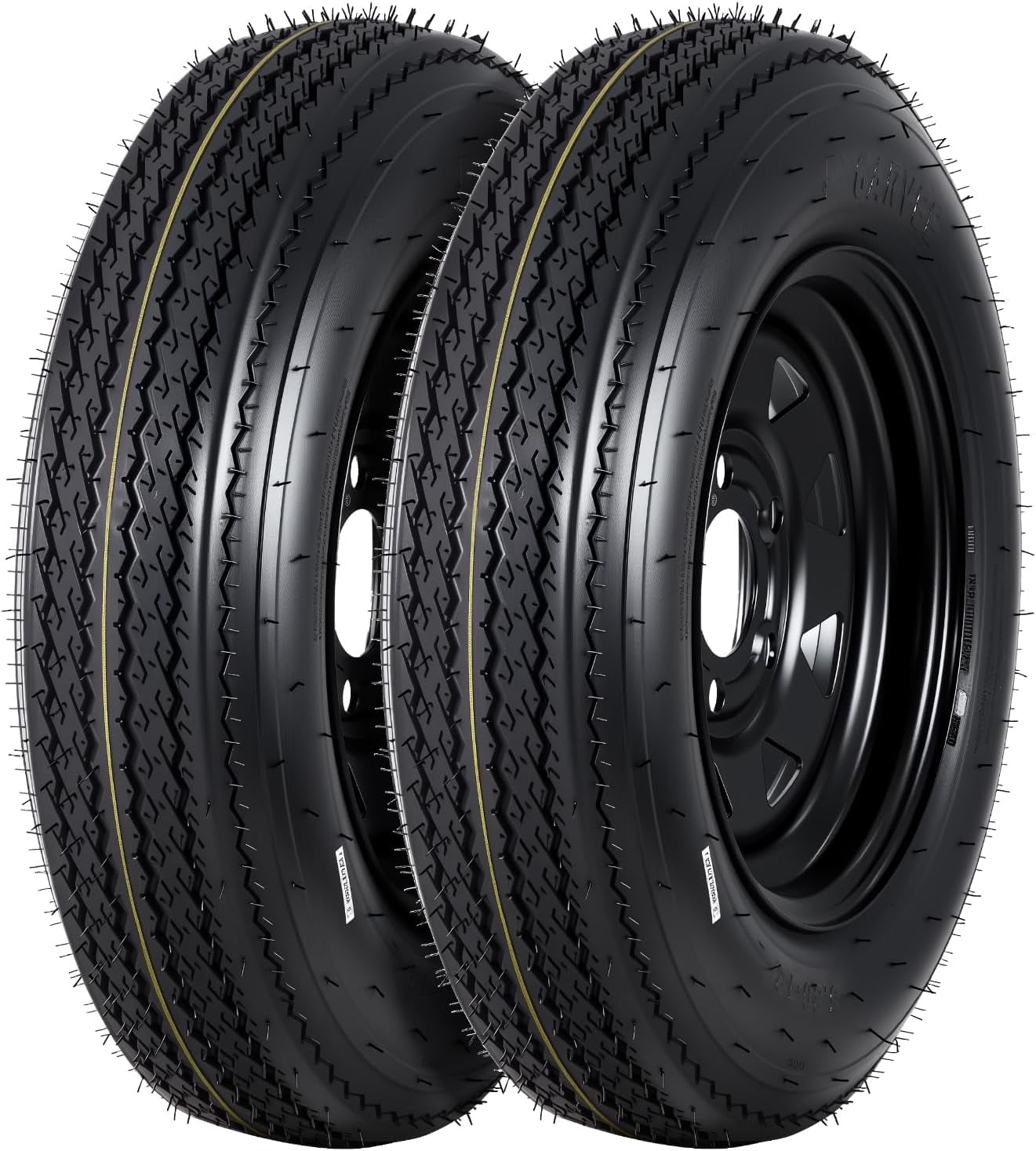Qinain Heavy Duty 2-Pack 5.30-12 Trailer Tires with Black Spoke Rims ...