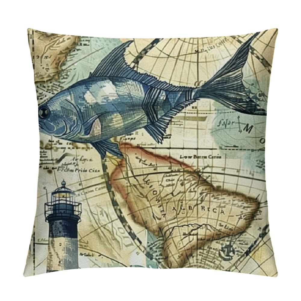 Qinduosi Beach Ocean Theme Cushion Case Blue Sea Horse Turtle Swordfish ...