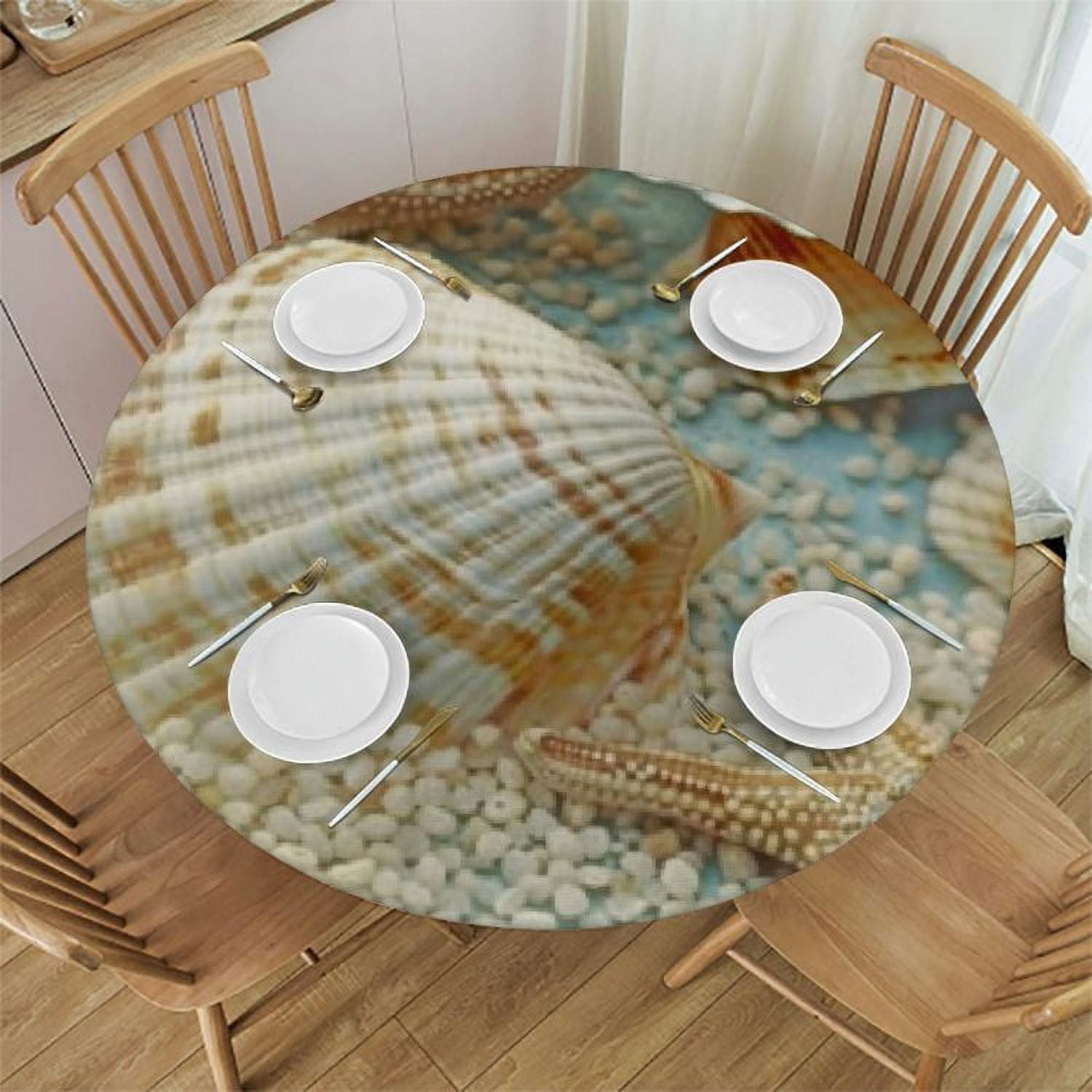 Qinduosi Beach Wood Texture Elastic Edge Round Tablecloth Starfish ...