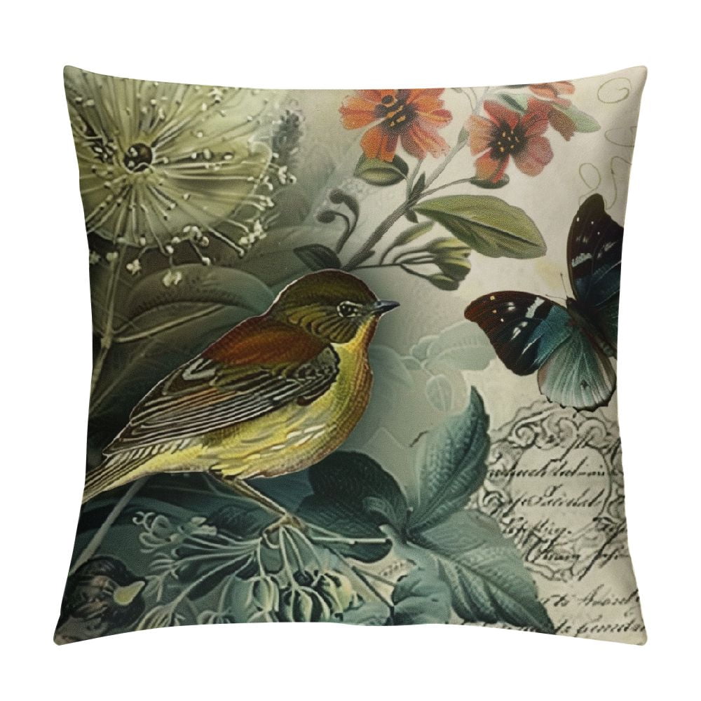 Qinduosi Beige Vintage Throw Pillow Covers Rustic Farmhouse Bunny Bird ...