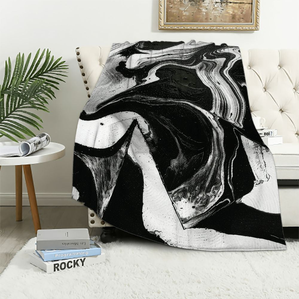Qinduosi Black and White Abstract Marble Texture Throw Blanket Soft Bed ...