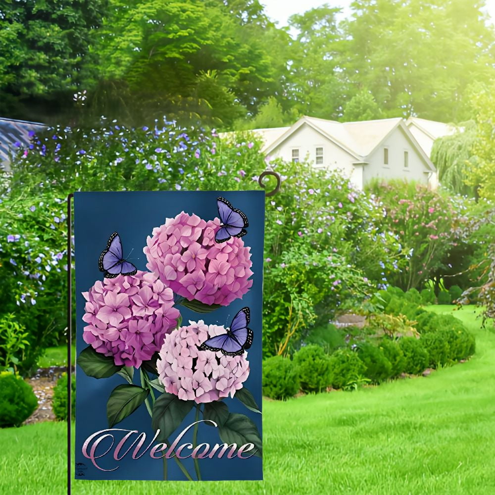 Qinduosi Butterflies and Hydrangeas Spring Welcome Floral Garden Flag ...